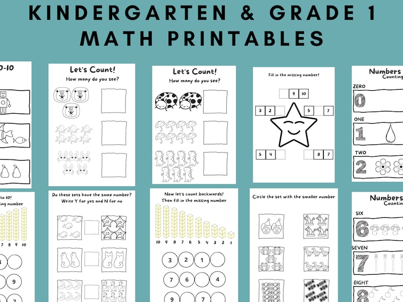 Math Worksheets - Kindergarten - Grade 1 - Numbers to 10 - Counting ...
