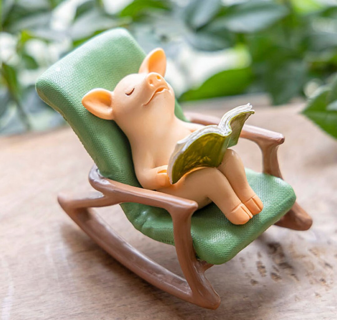 Mini Pig Reading on Rocking Chair Miniature Pig Decor Home - Etsy