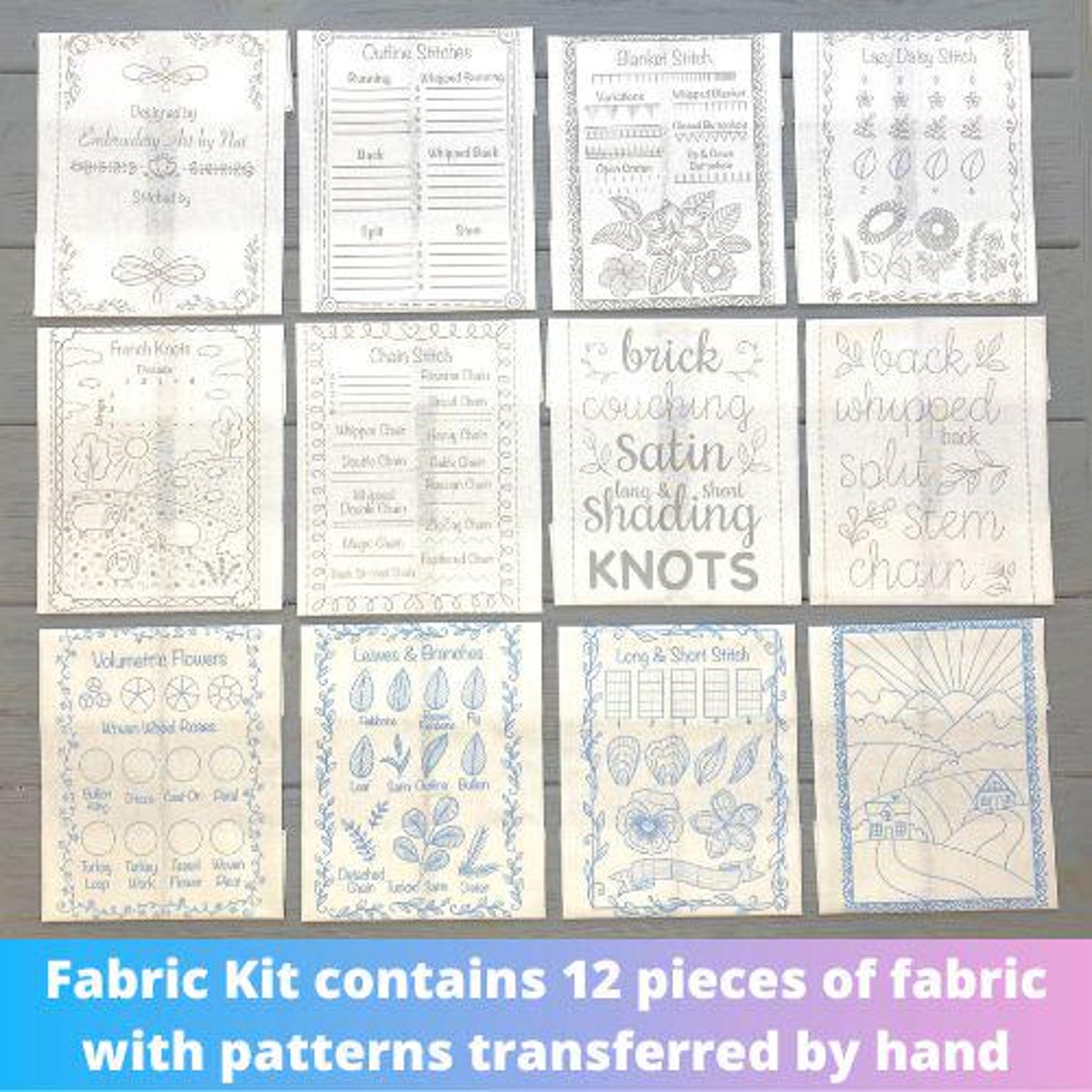 Fabric Only Embroidery KIT for Sampler Guide Book - 12 Pieces of Fabric ...