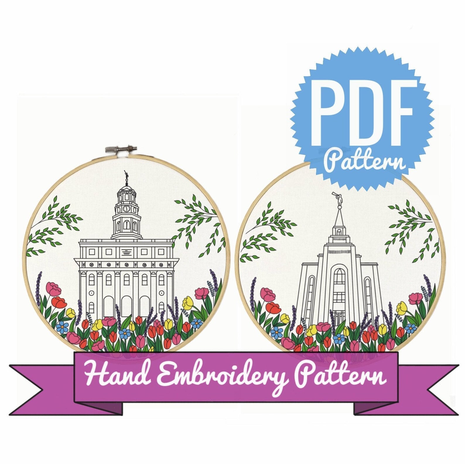 Mormon Temples Hand Embroidery Pattern Digital Download PDF Tutorials ...