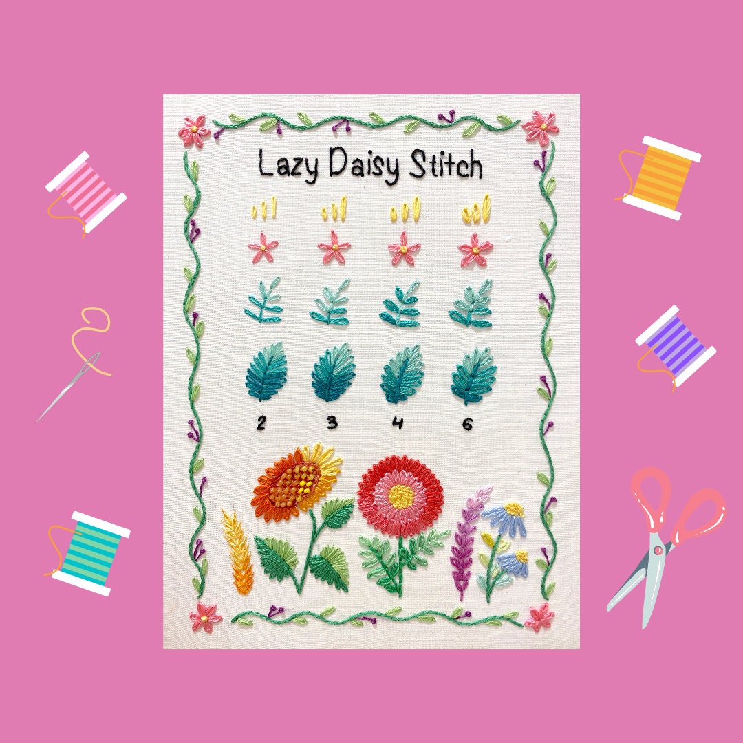 Lazy Daisy Stitch Sampler Page for Beginners Hand Embroidery - Etsy