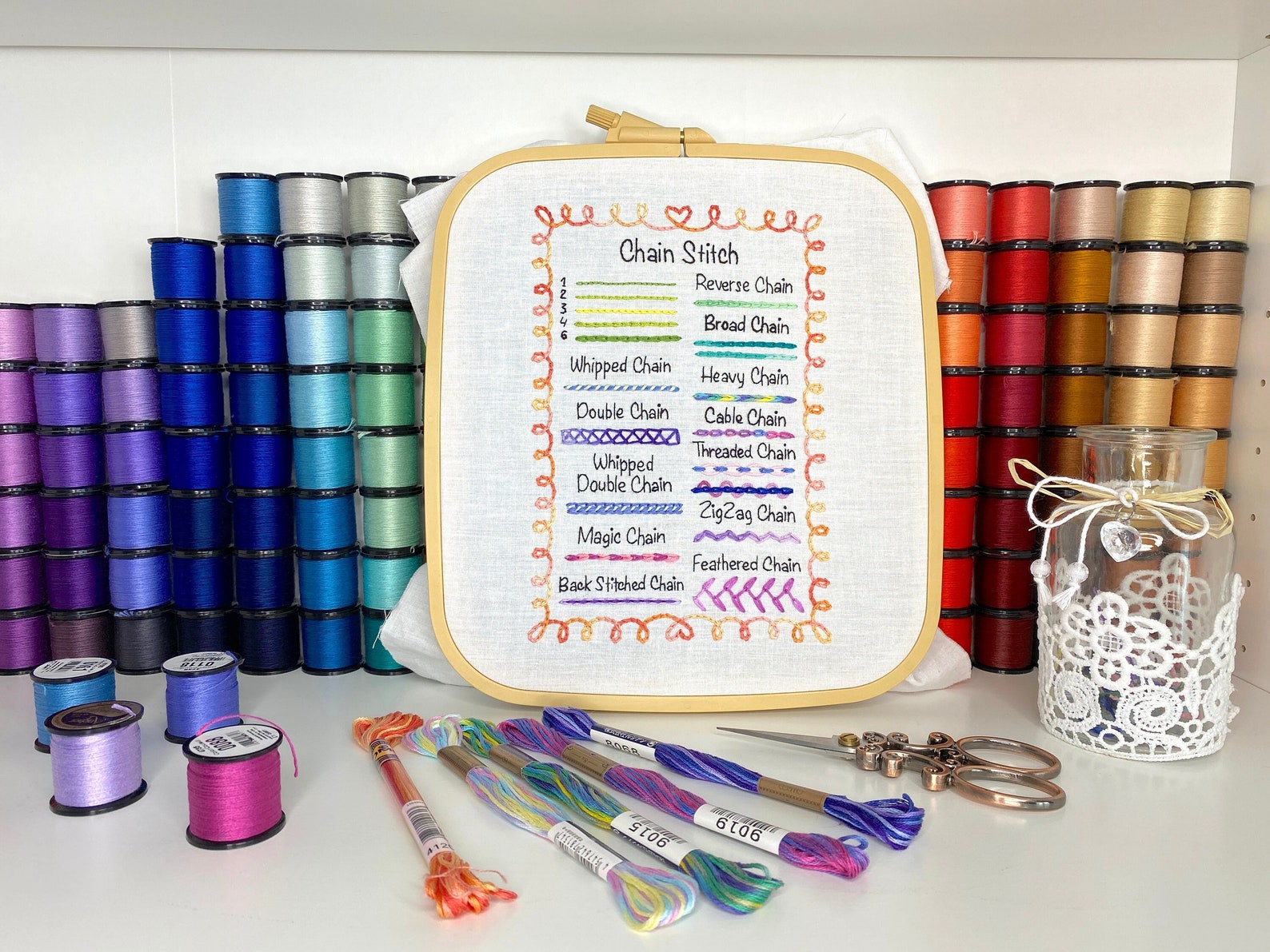 Chain Stitch Sampler Page for Beginners, Hand Embroidery PDF Pattern ...