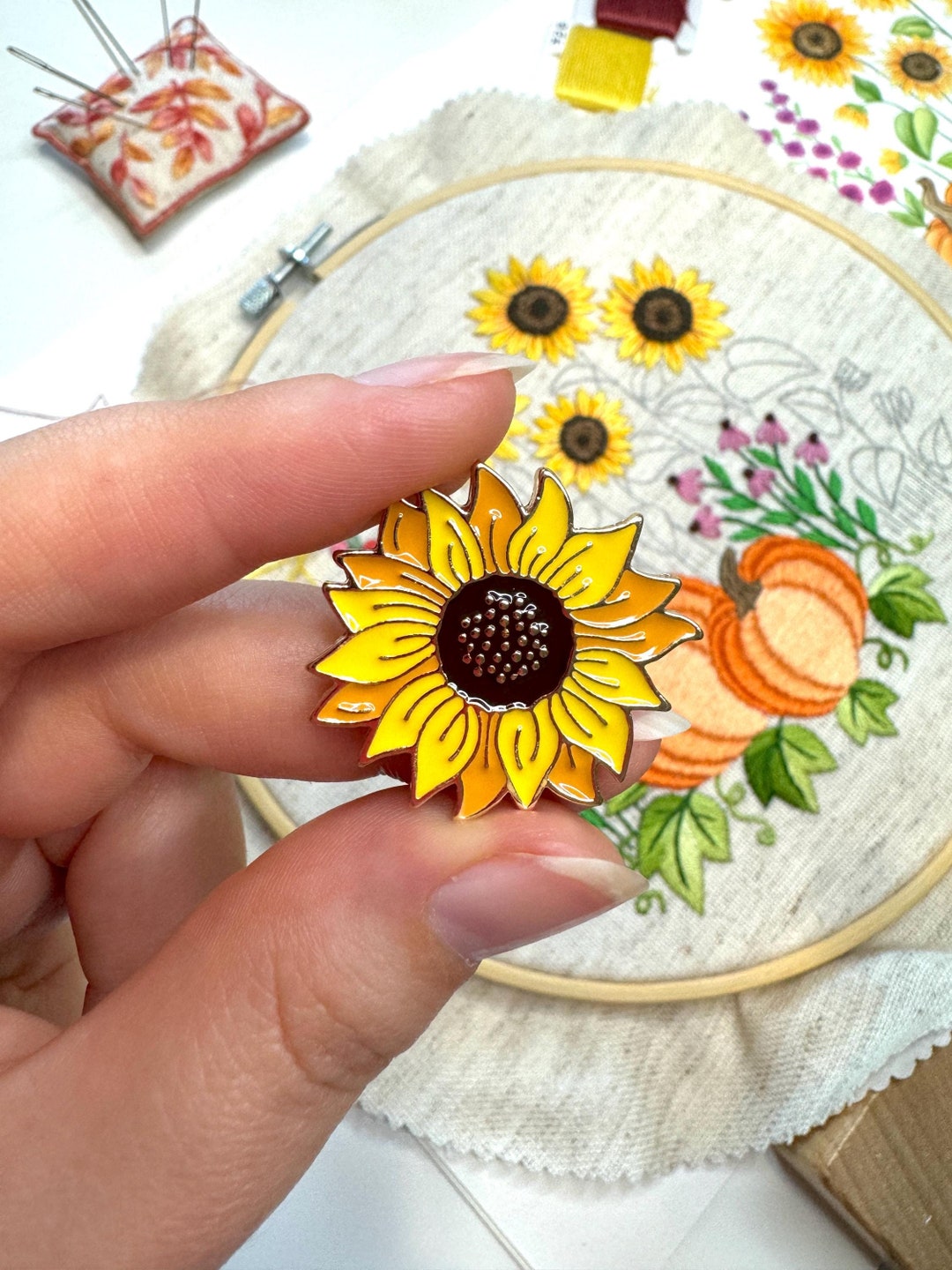 SUNFLOWER Magnetic Needle Minder, Enamel Needle Holder, Embroidery ...