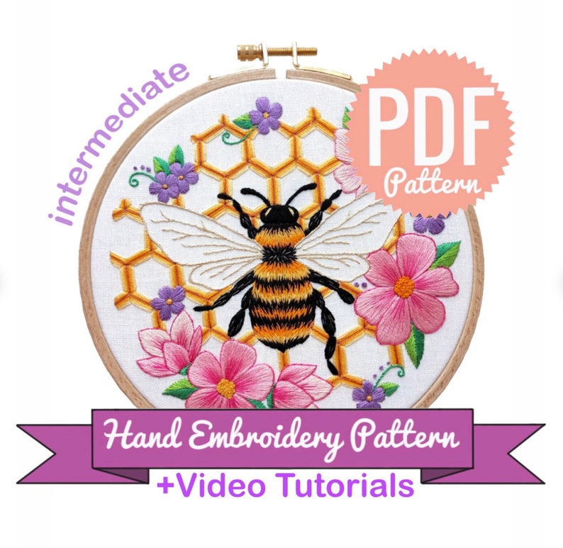 Queen Bee Hand Embroidery Pattern + Complete Video Course | Digital ...