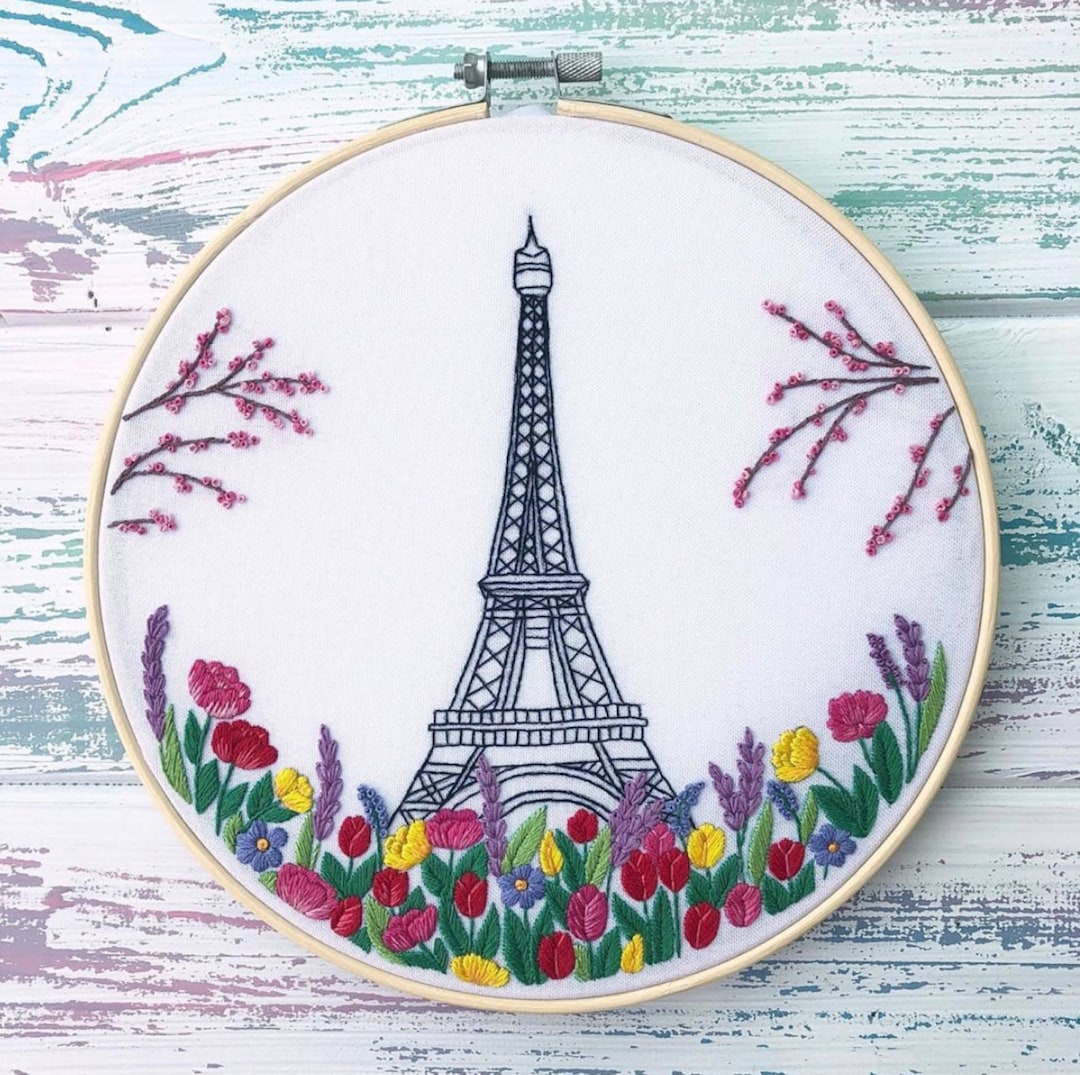 Paris Eiffel Tower Hand Embroidery Pattern | Digital Download PDF ...