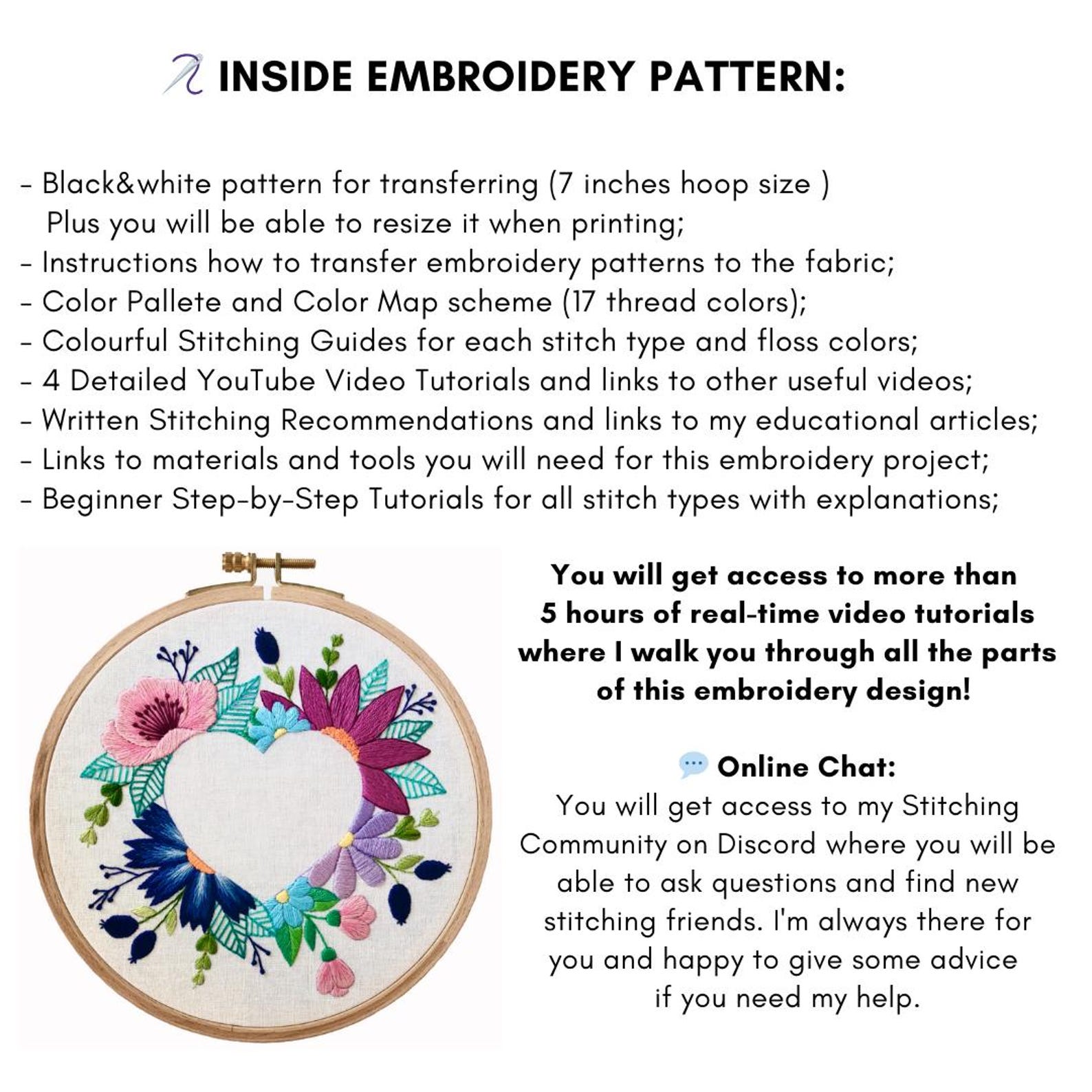 Floral Heart Negative Space Hand Embroidery Pattern | Digital Download ...