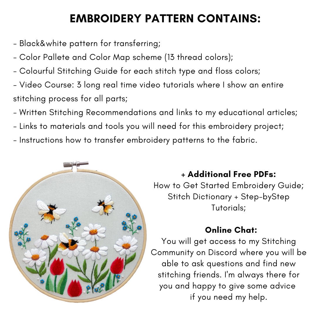 Busy Bees Hand Embroidery Pattern + Complete Video Course | Digital ...