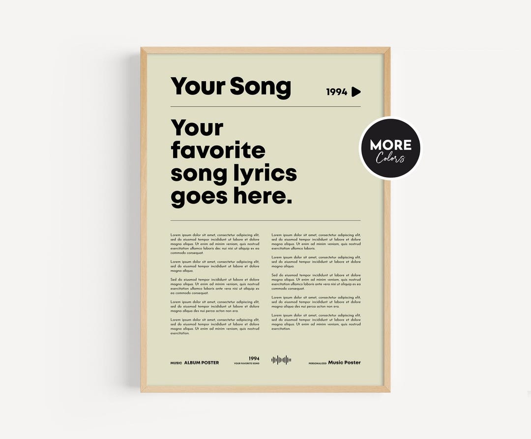 Custom Song Lyrics Poster | Personal Wall Art Gift | Romantic Home ...