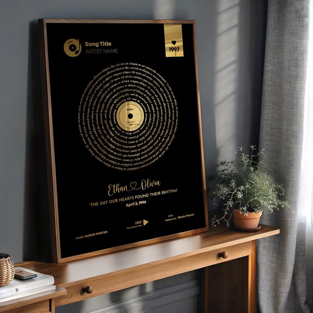 Personalized Romantic Song Poster | Gold Foil Vinyl Lyric Print ...