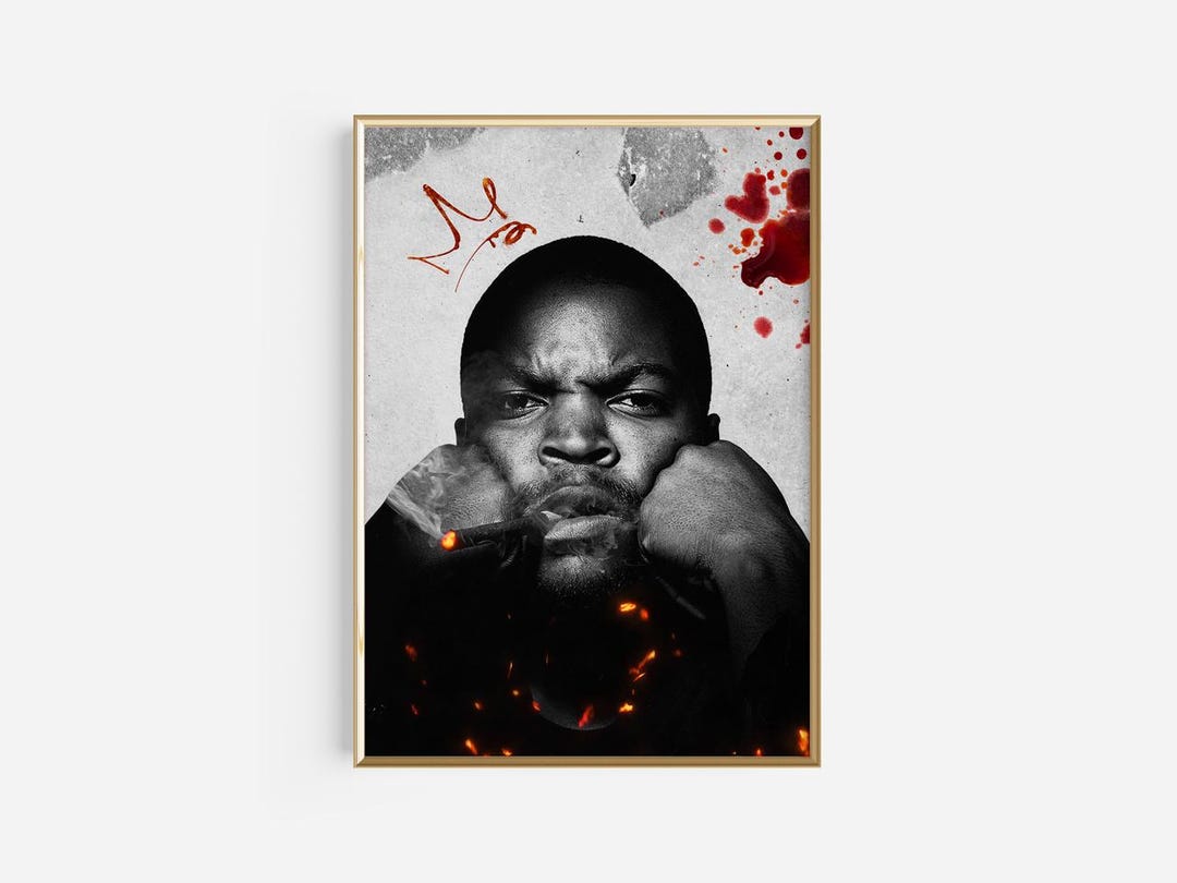 Iconic Ice Cube Portrait Poster Ice Cube Art Print Framed Wall Art Hip ...