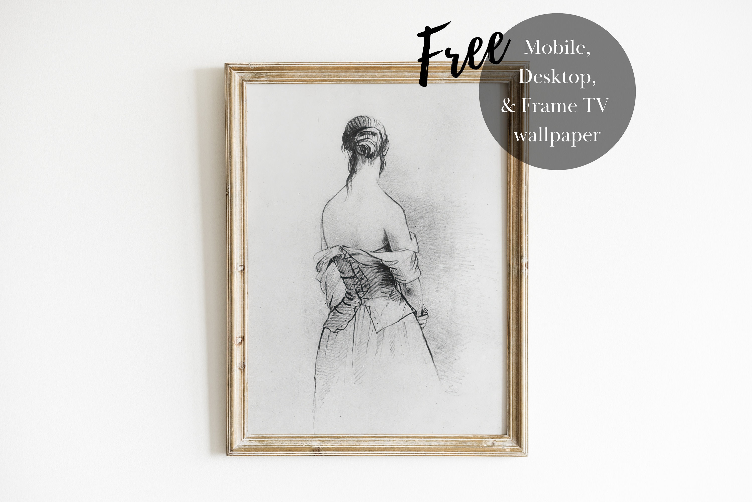 Line Pencil Drawing Woman Sketch Printable Neutral Farmhouse Artwork ...