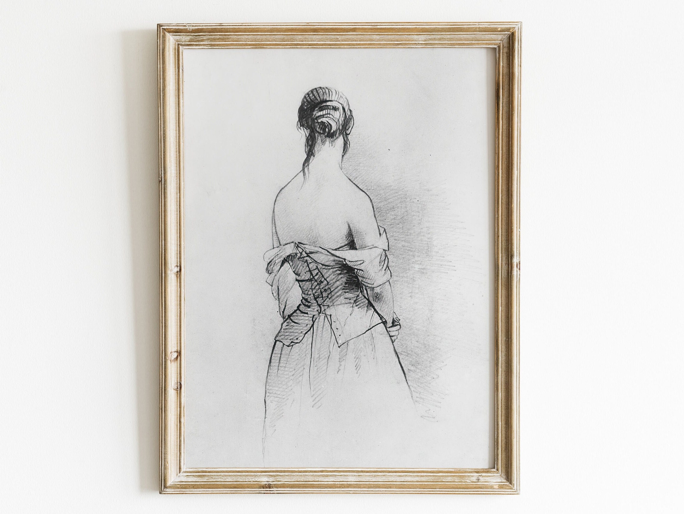 Line Pencil Drawing Woman Sketch Printable Neutral Farmhouse Artwork ...