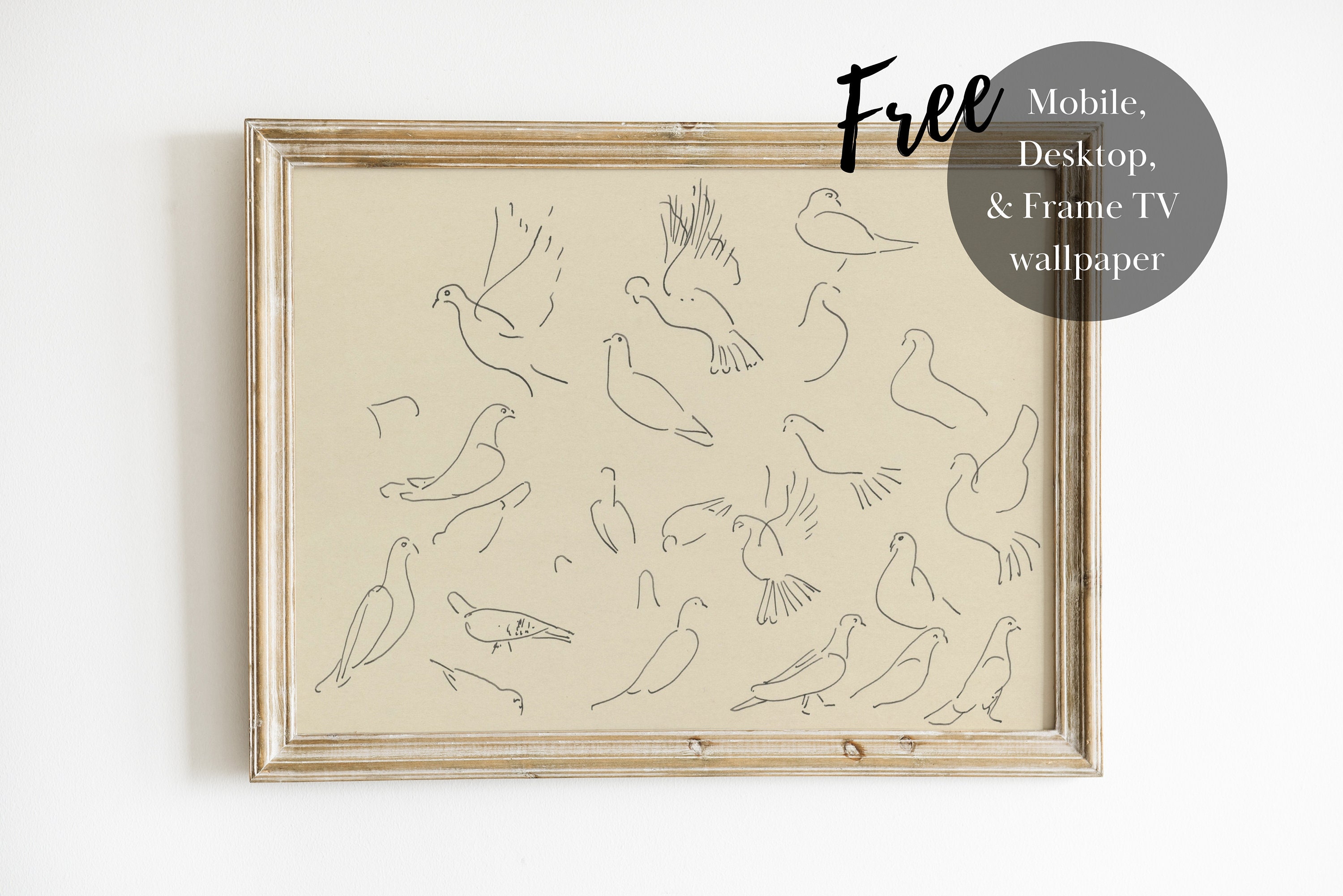Vintage Birds Line Drawing Sketch Printable File Large Artwork Digital ...