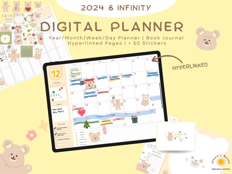 2024 Digital Planner Cute Kawaii Student Planner Daily, Weekly, Monthly ...