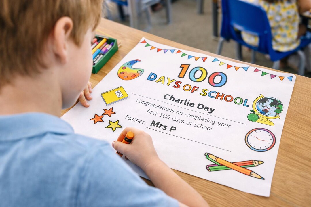 100 Days of School Certificate - Colouring - Etsy