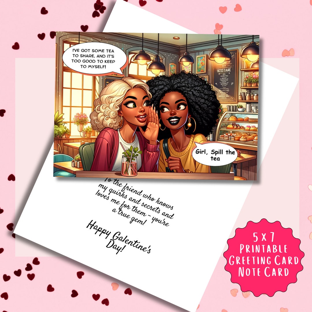 Spill the Tea Galentine's Day Card: Black Girl Friendship (digital Card ...