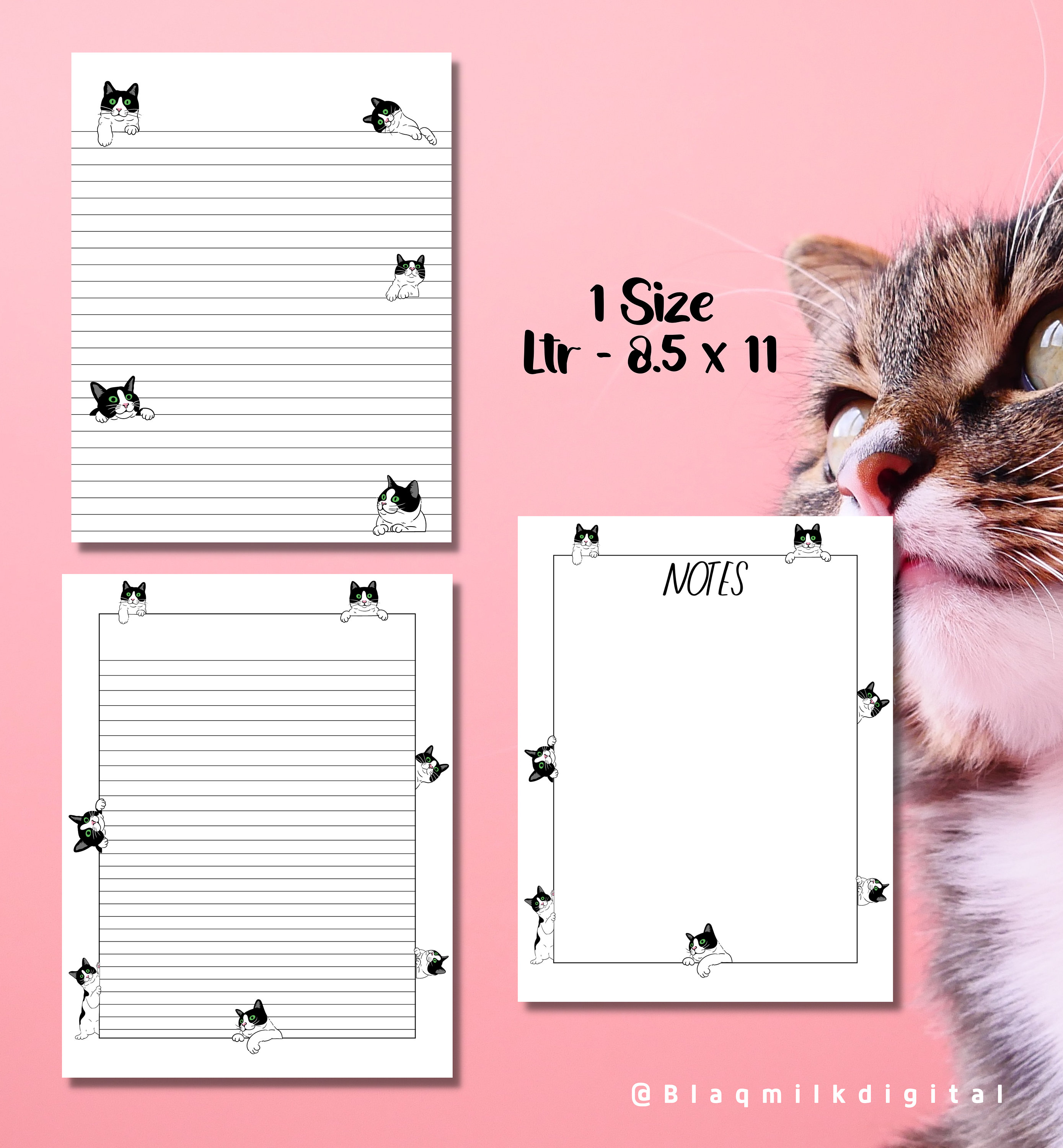 Cute Kitty Cat Stationery Bundle Set for Print and Digital Use | 15 ...
