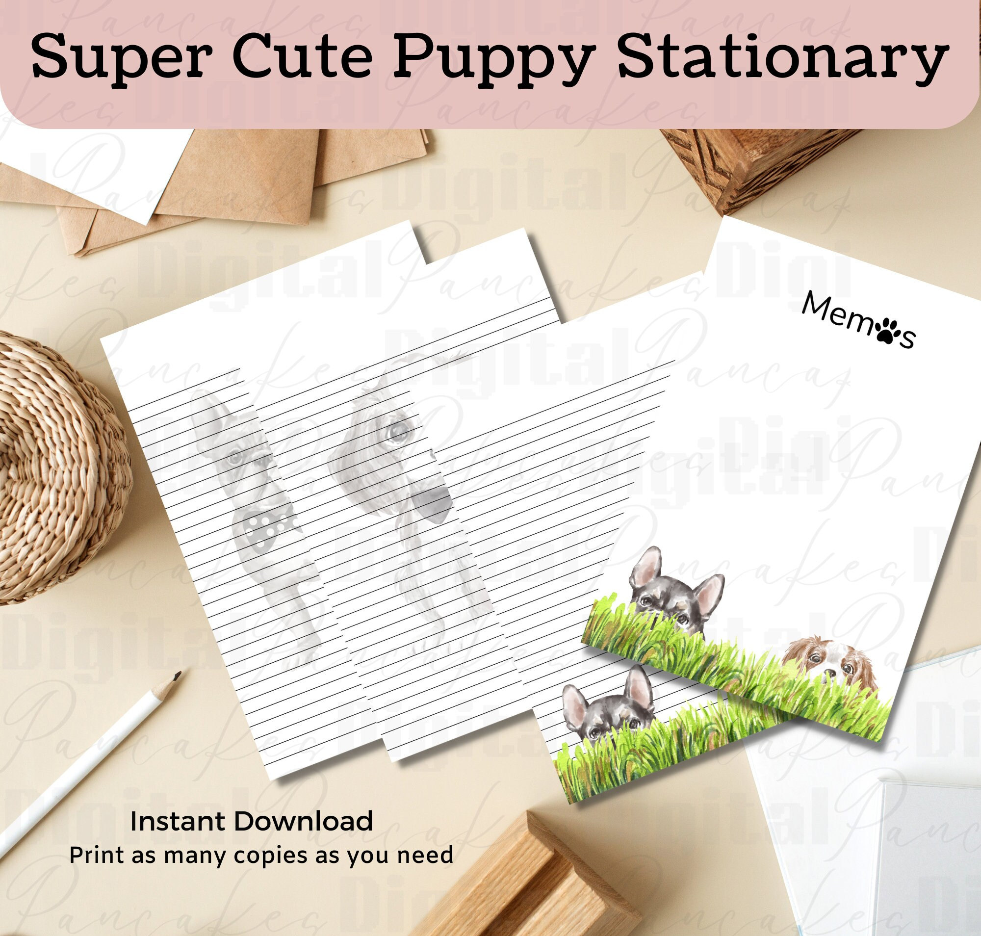 Puppy Stationery, Lined & Unlined Paper (digital Download - Etsy