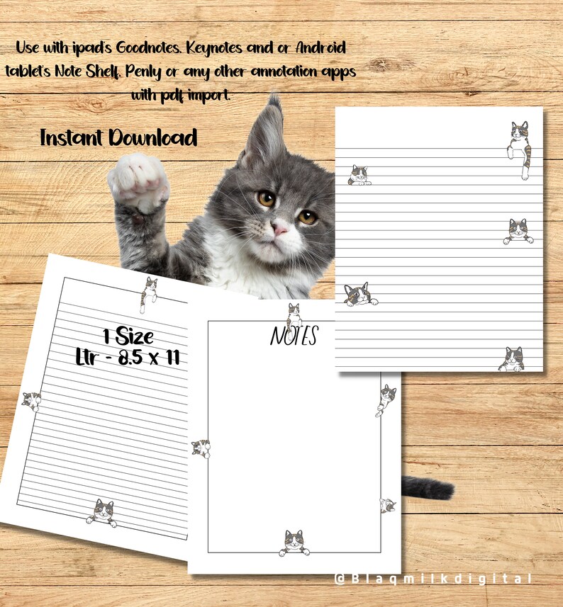 Kitty Cat Stationery Set | Cute Lined & Unlined Paper (PDF Download) - Etsy