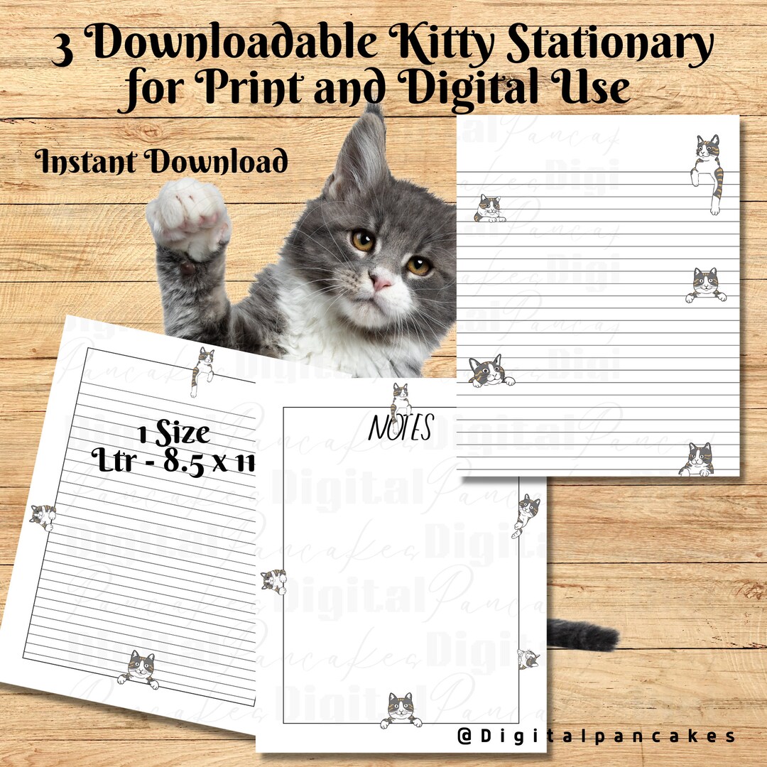 Cute Kitty Stationery, Printable Lined Paper (digital Download) - Etsy