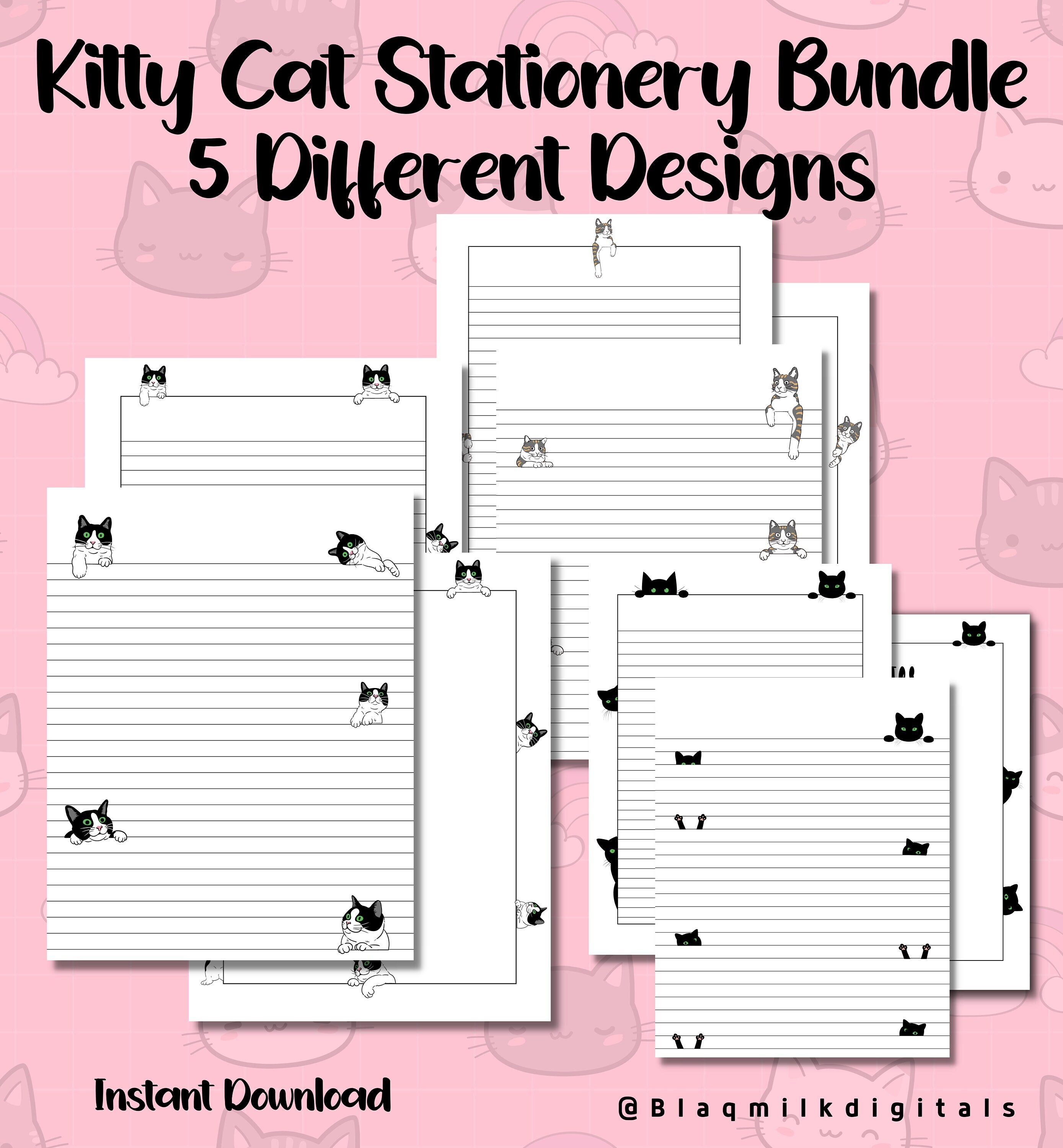 Cute Kitty Cat Stationery Bundle Set for Print and Digital Use | 15 ...