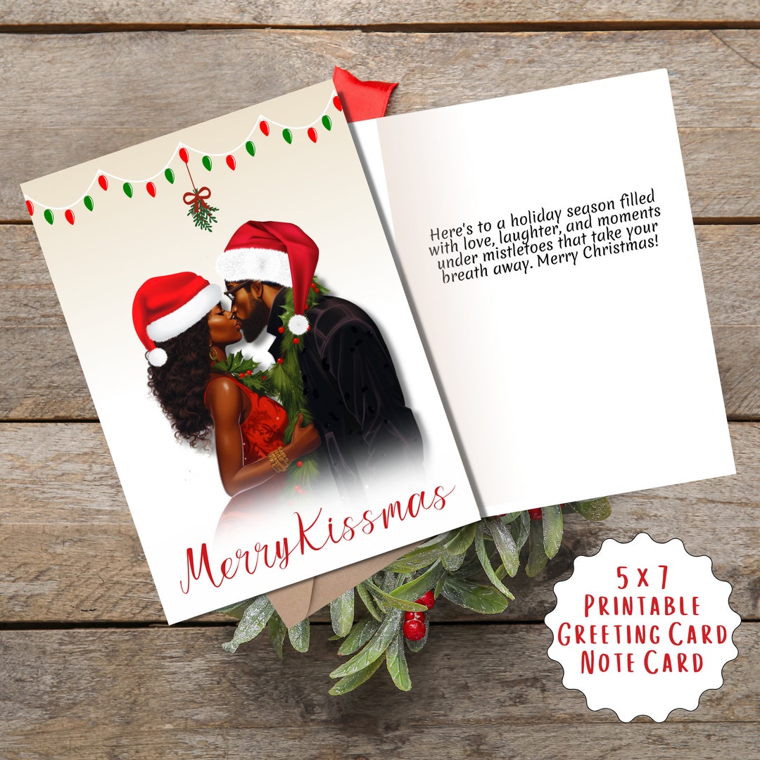 Merry Kissmas Black Couple Card Printable Christmas Greeting Card ...