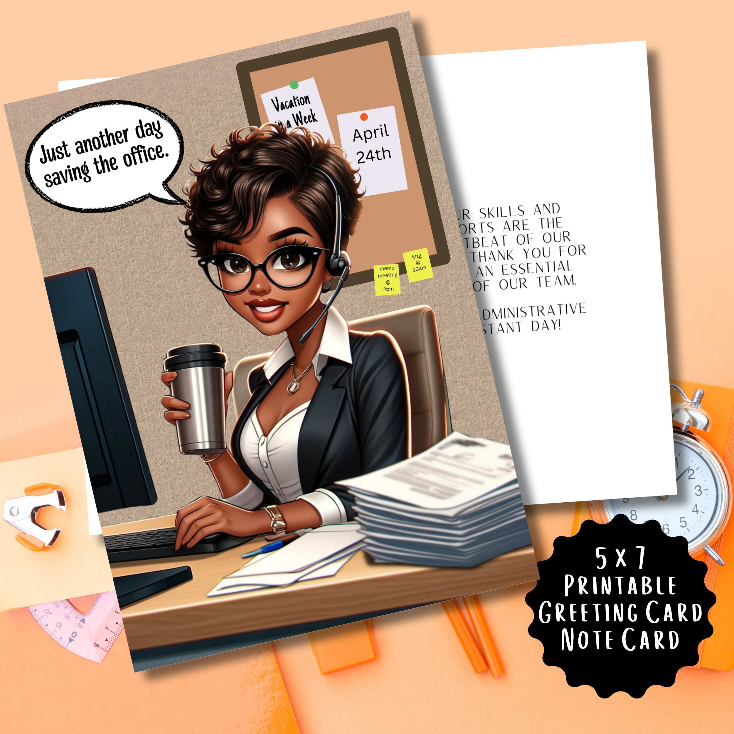 Administrative Assistant Appreciation Card: Black Woman Design (digital ...