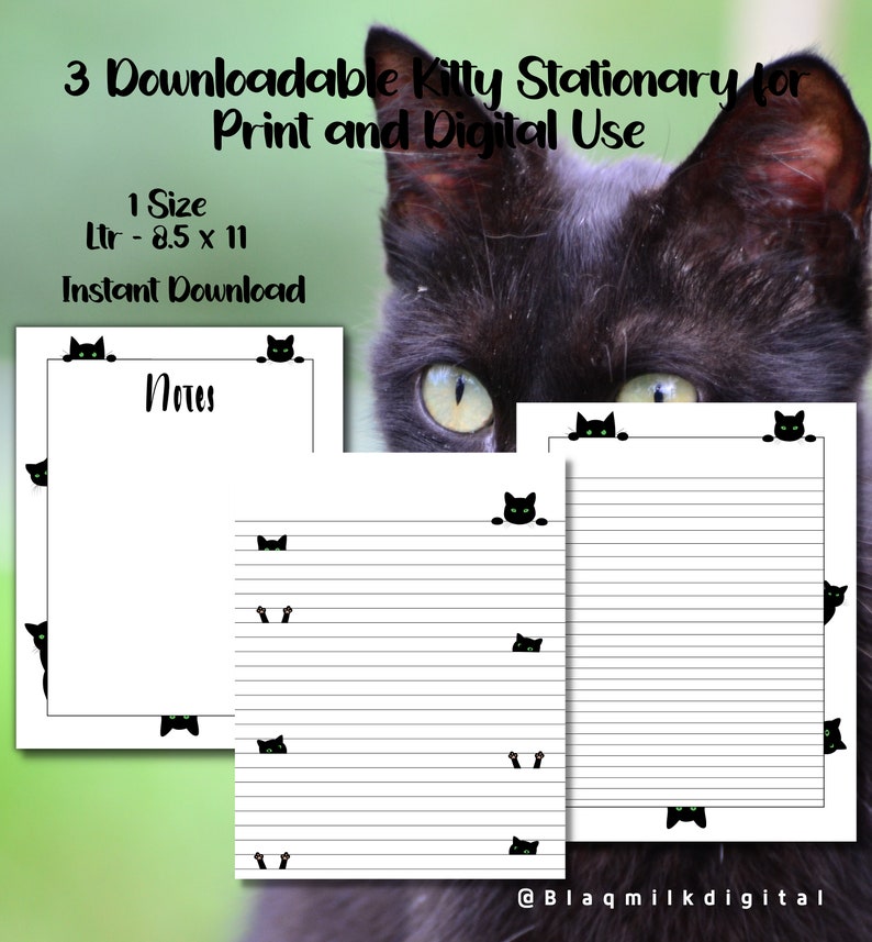 Cute Kitty Cat Stationery Bundle Set for Print and Digital Use | 15 ...