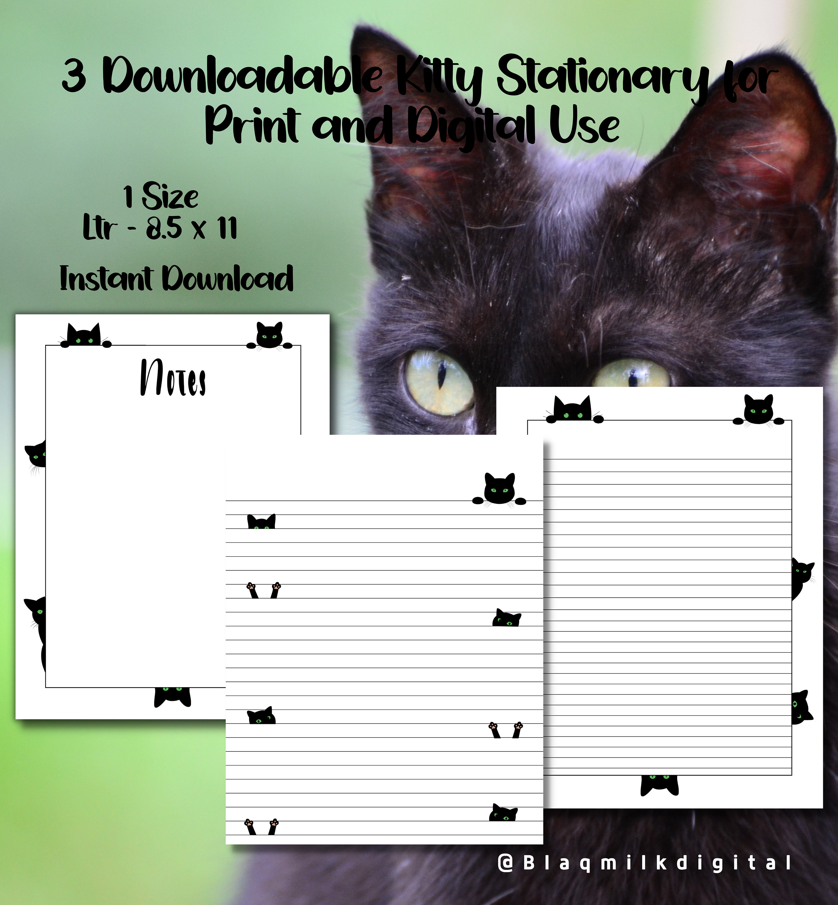 Cute Kitty Cat Stationery Bundle Set for Print and Digital Use | 15 ...
