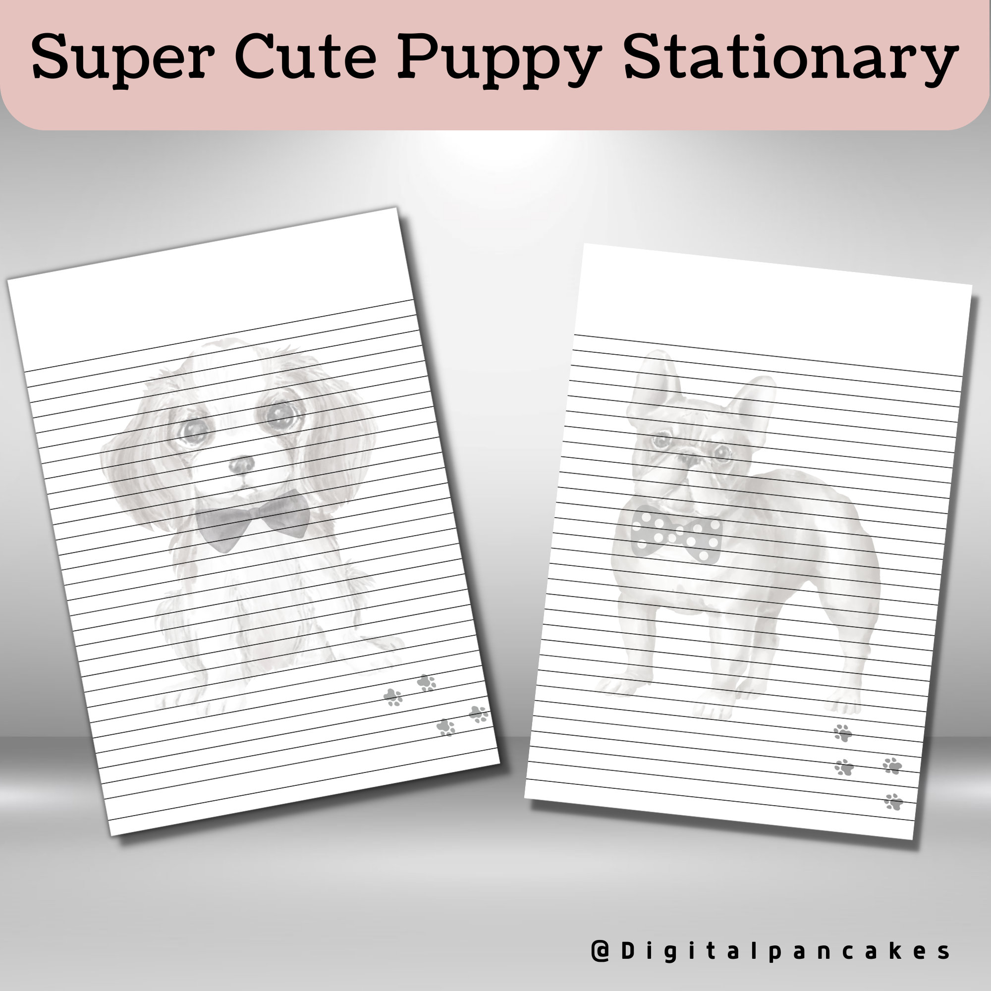 Puppy Stationery, Cute Dog Designs, Lined and Unlined (digital Download ...