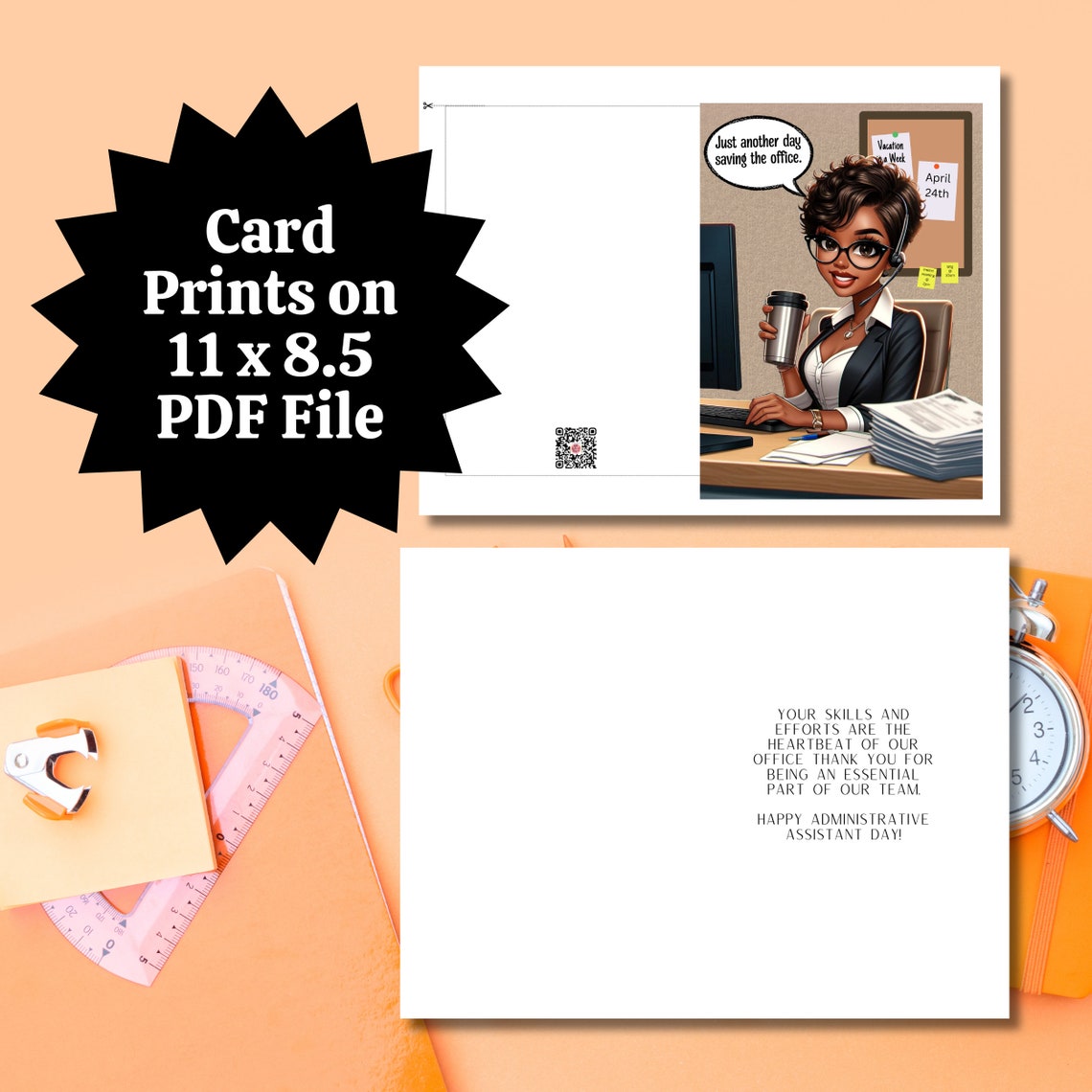 Administrative Assistant Appreciation Card: Black Woman Design (digital ...