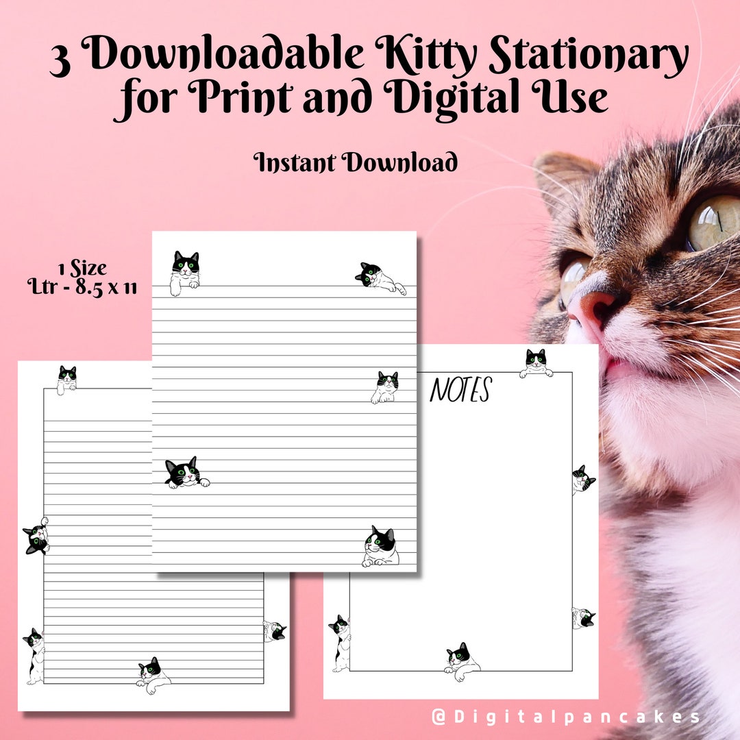 Kitty Cat PRINTABLE Stationery, 1 Set of Digital/ Printable Designs. 1 ...