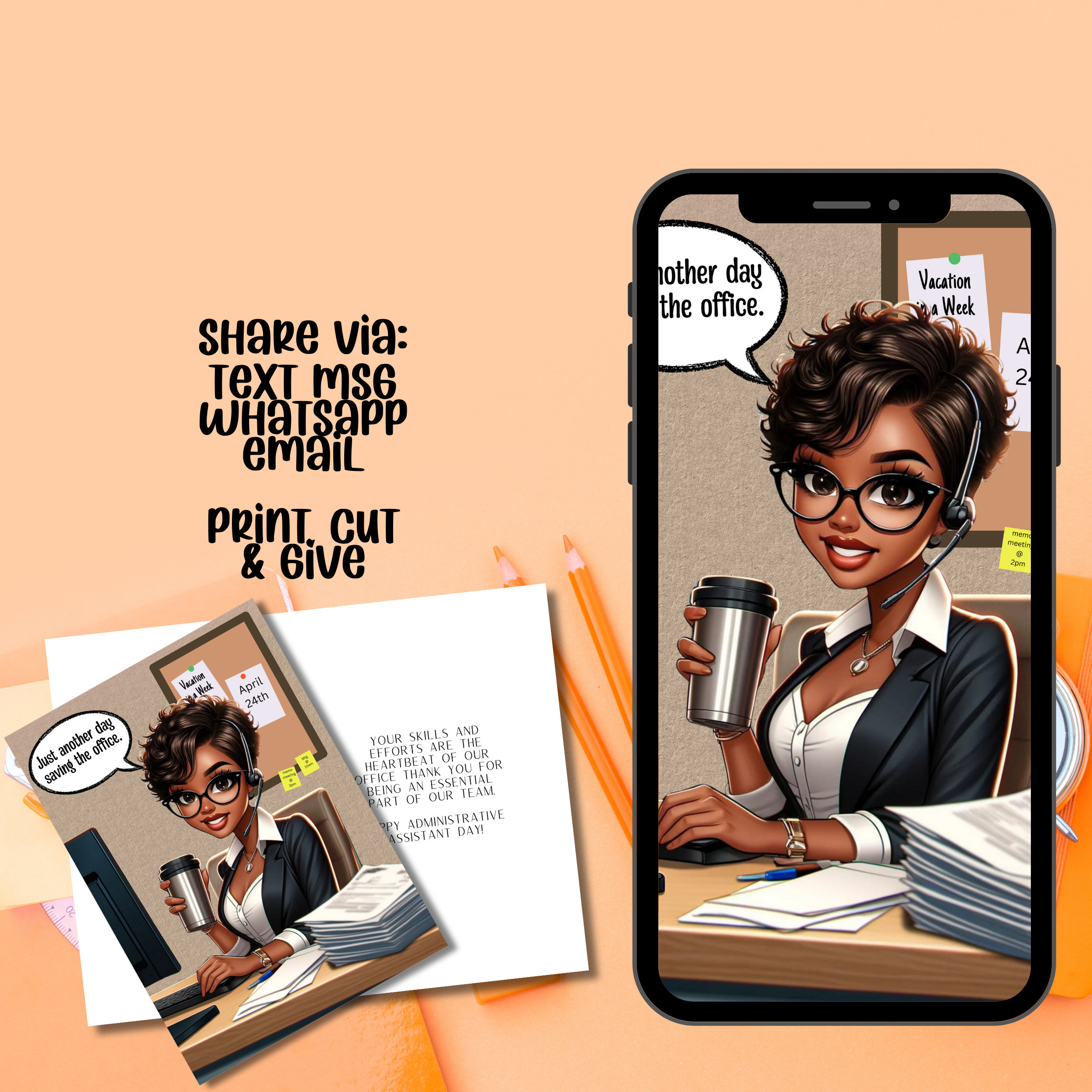 Administrative Assistant Appreciation Card: Black Woman Design (digital ...