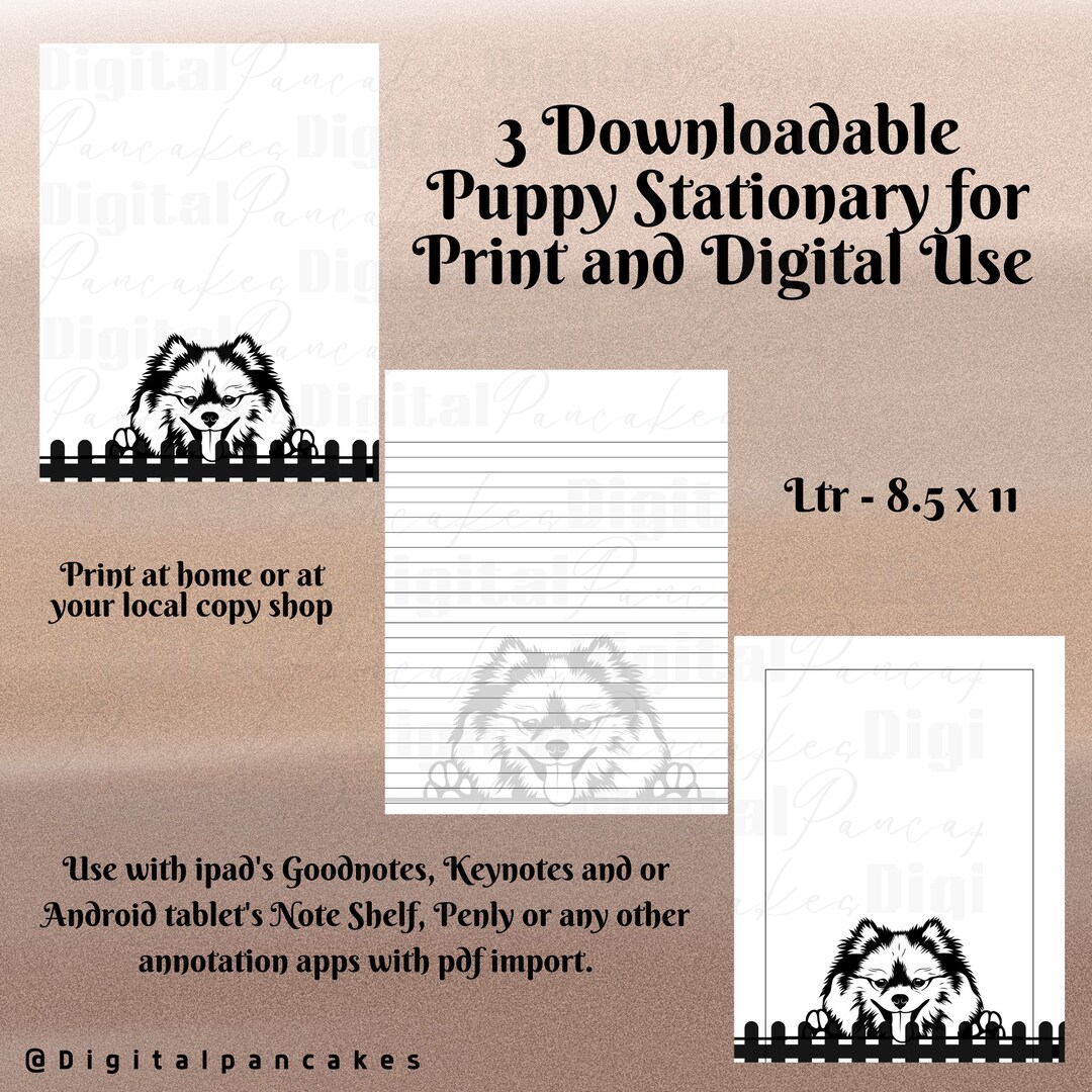 Puppy Dog Stationery: Lined & Unlined Paper (digital Download) - Etsy