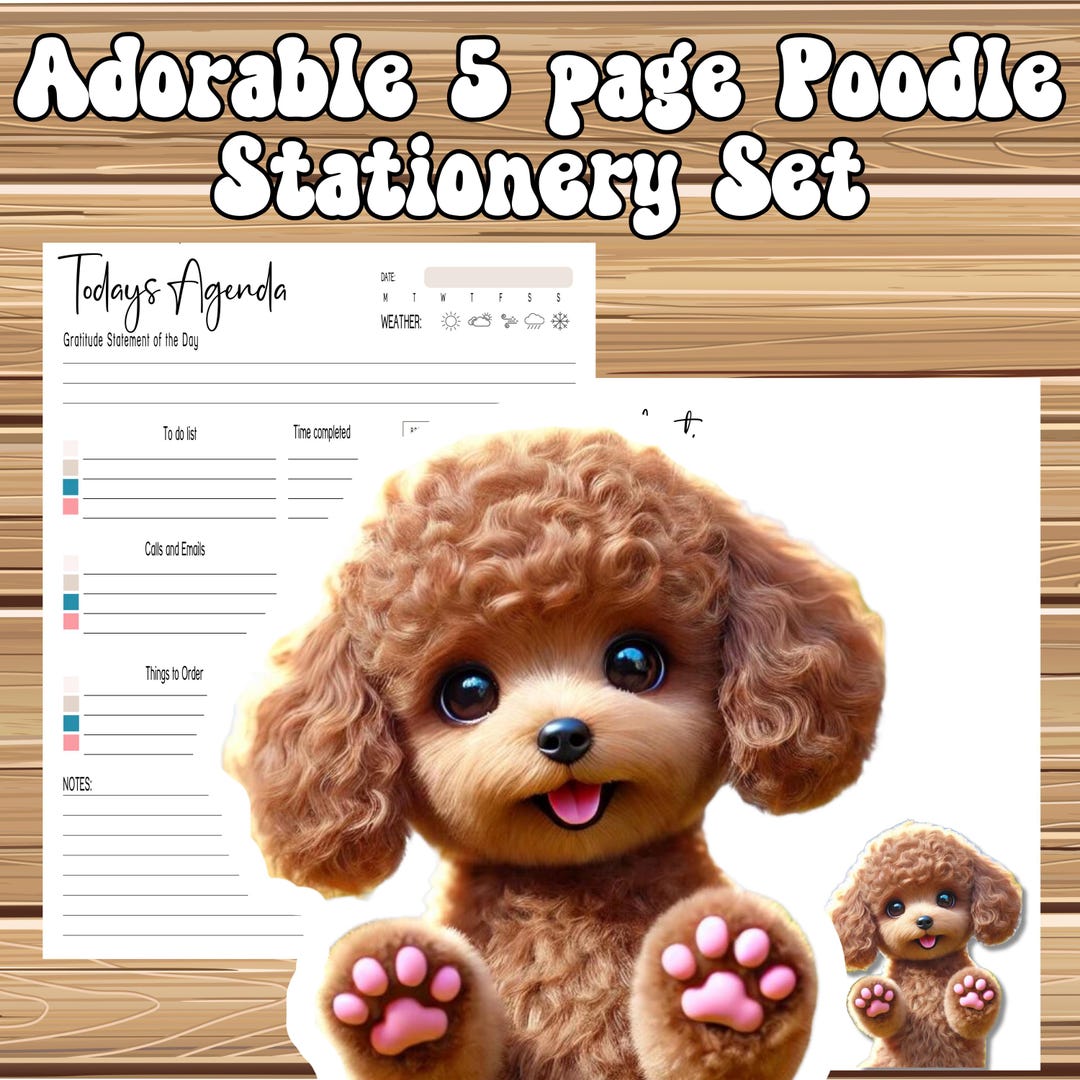 Poodle Puppy Dog Themed 5 Sheet Stationery Bundle | + 1 PNG Sticker ...