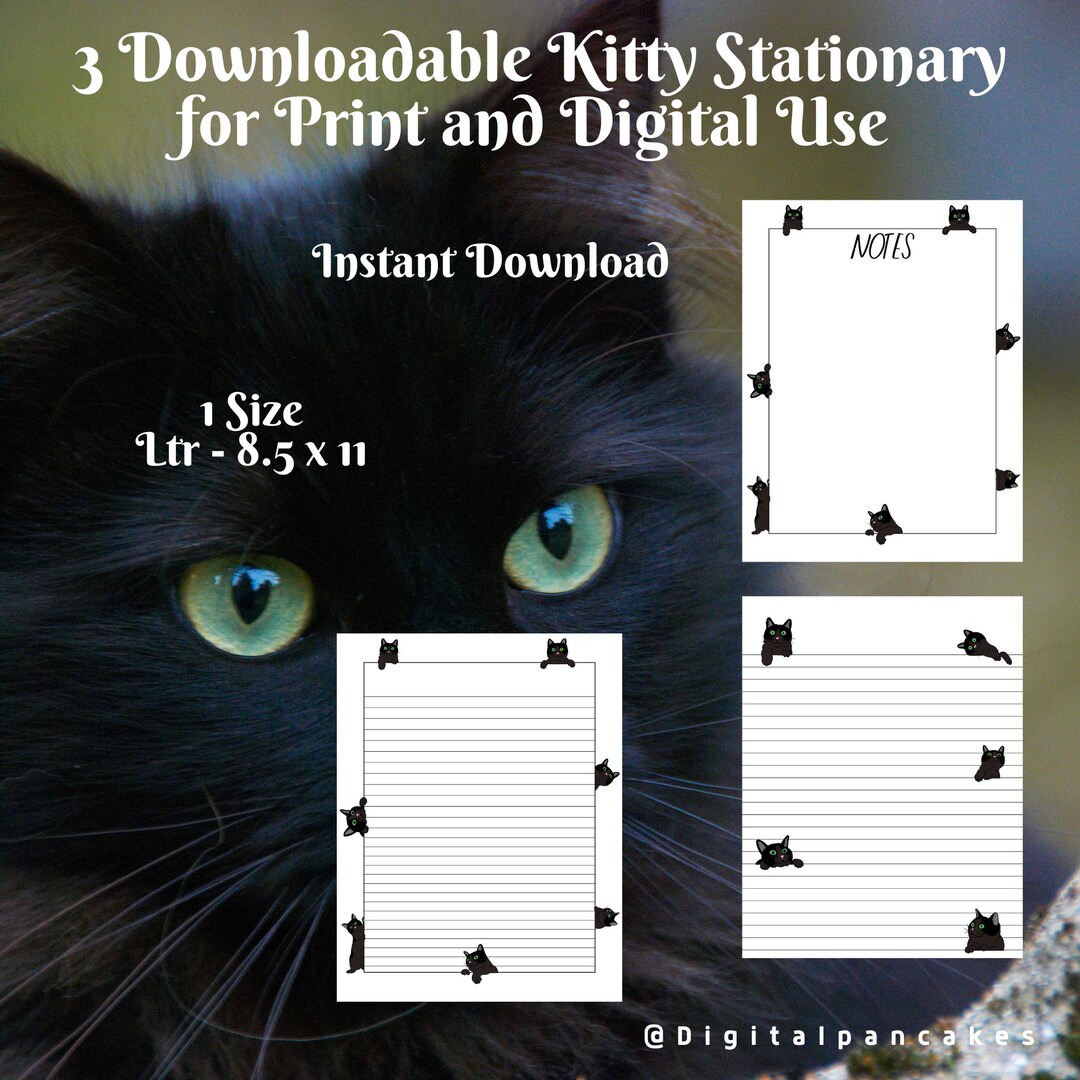 Kitty Cat PRINTABLE Stationery, 1 Set of Digital/ Printable Designs. 1 ...