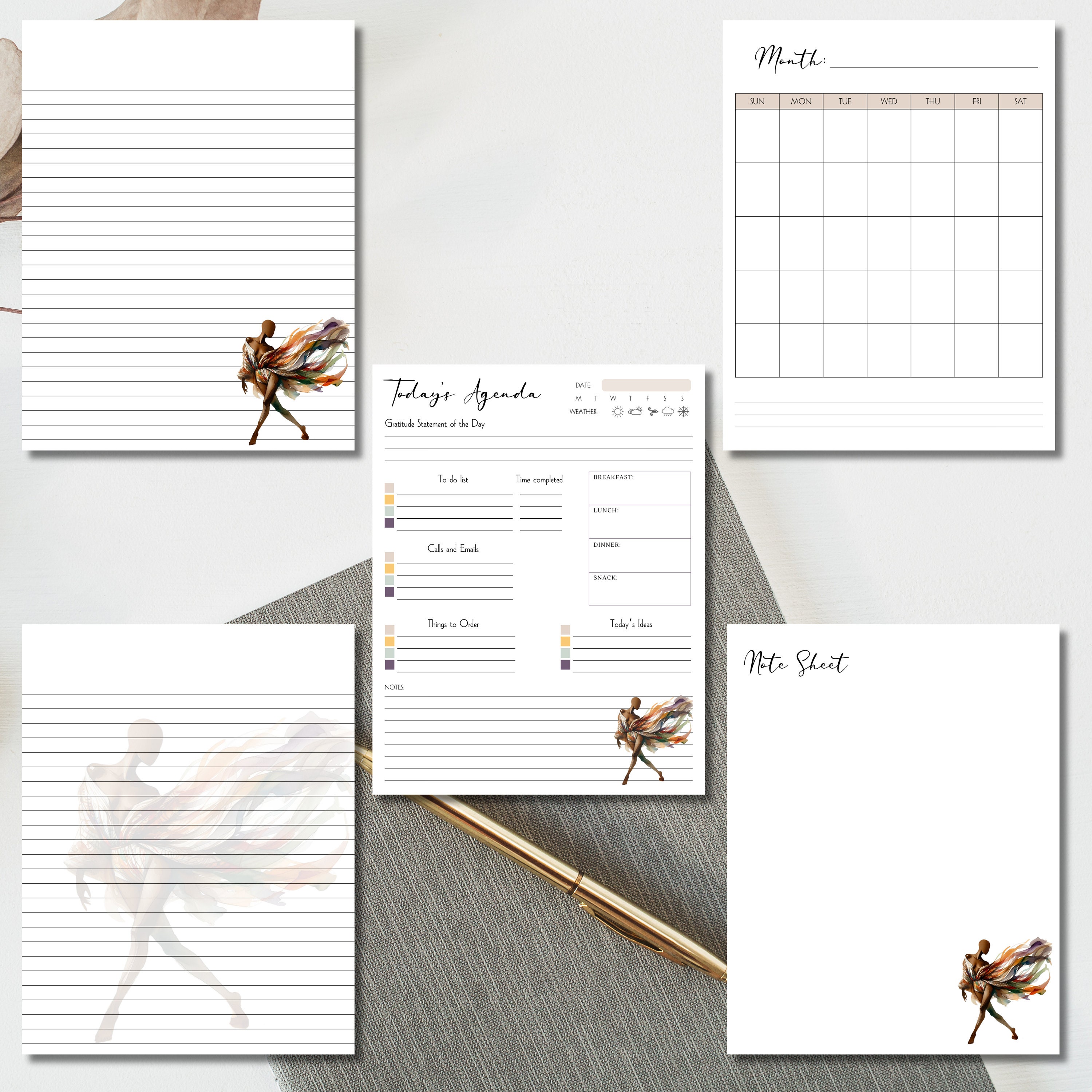Daily Printable Desk Sheets 5 Single Page Daily Desk Planner Planner ...