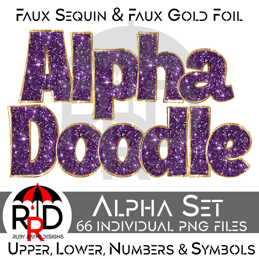 Luxury Faux Purple Sequin and Gold Foil Alpha Doodle Set 300dpi Pngs ...