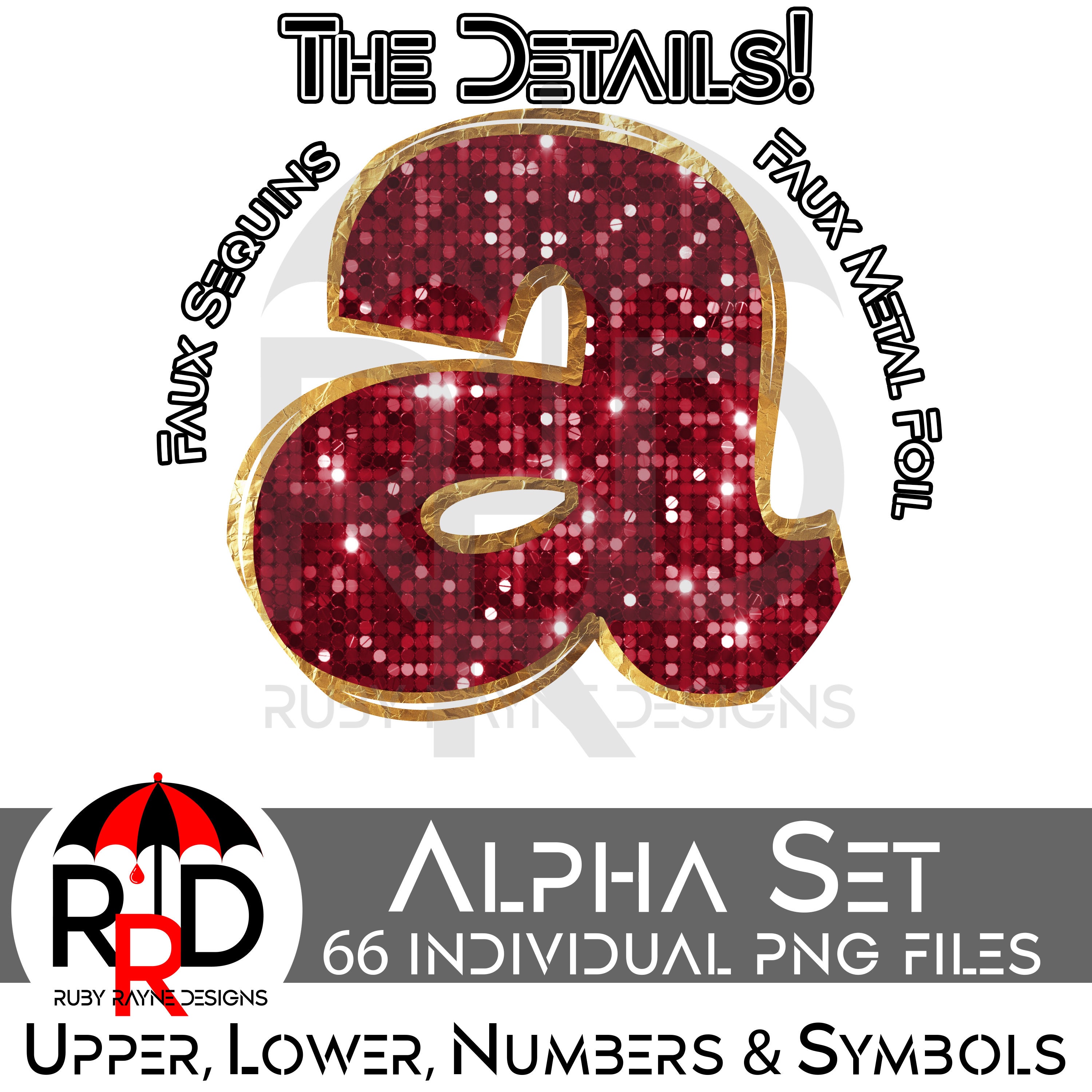 Luxury Faux Maroon Sequin and Gold Foil Alpha Doodle Set 300dpi Pngs ...