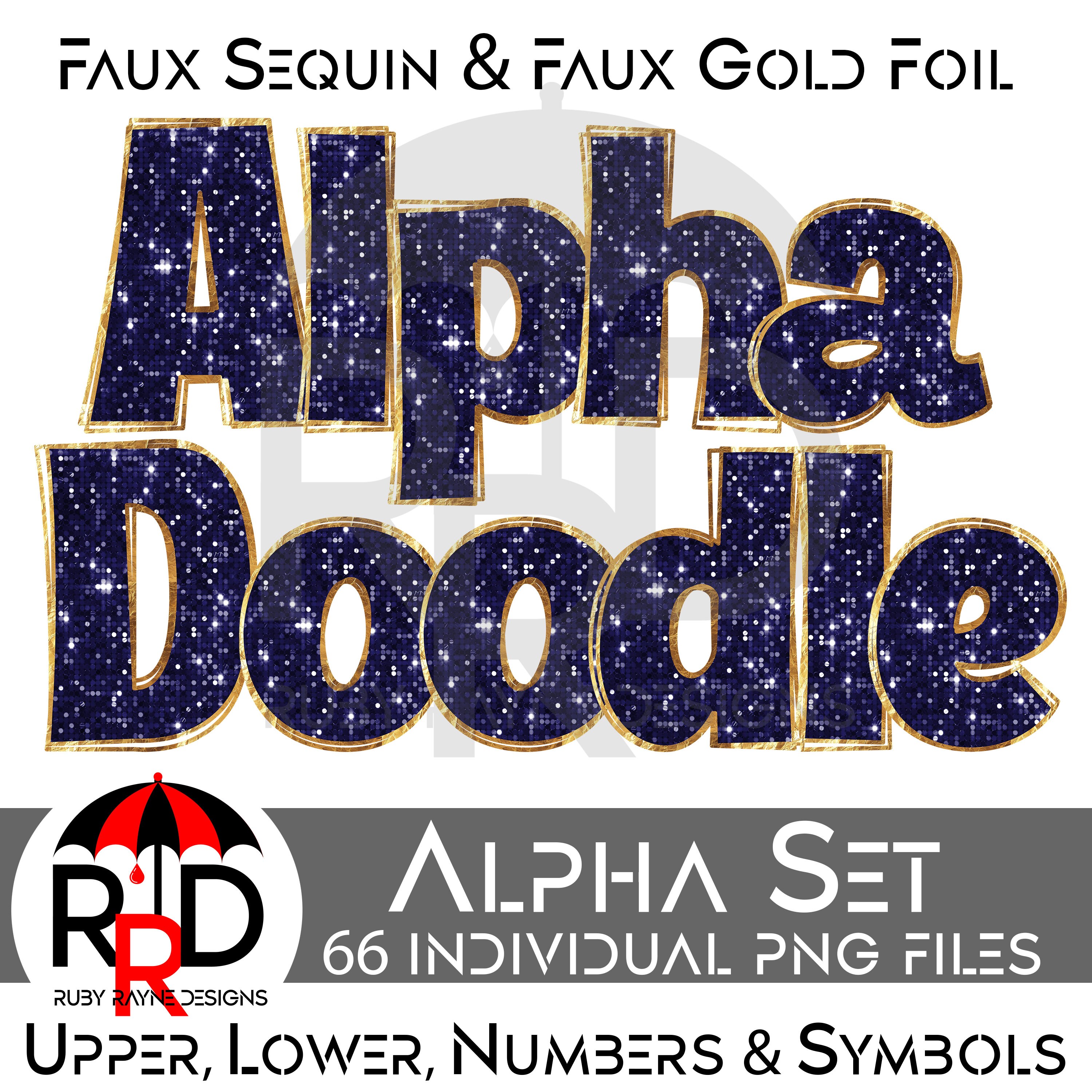 Luxury Faux Navy Sequin and Gold Foil Alpha Doodle Set 300dpi Pngs ...