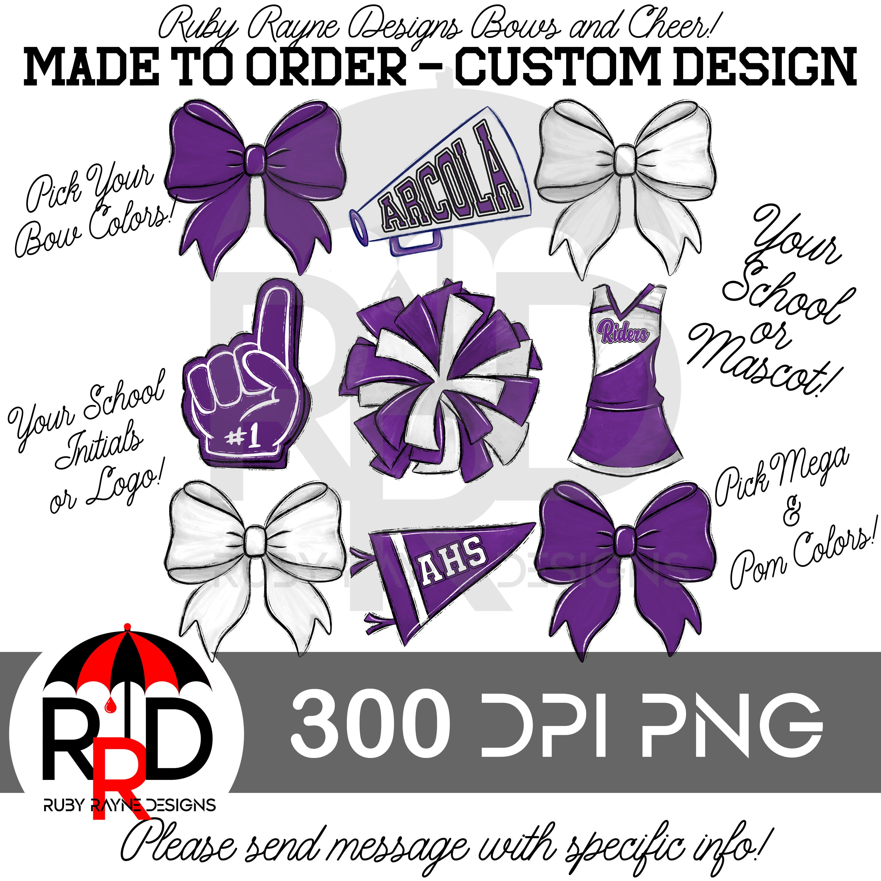 Custom Bows and Cheer Grid Design Made to Order PNG for Sublimation and ...