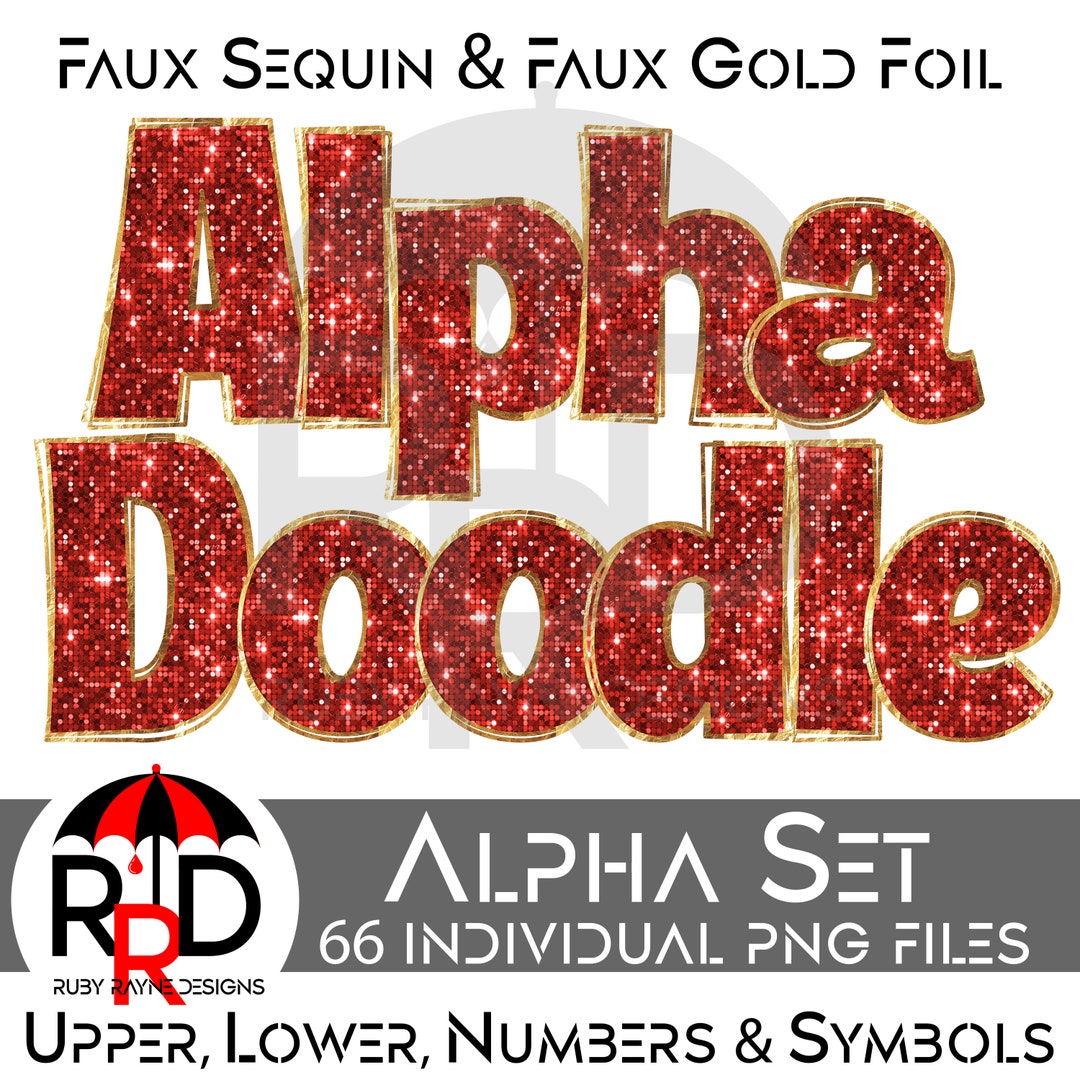 Luxury Faux Red Sequin and Gold Foil Alpha Doodle Set 300dpi Pngs ...
