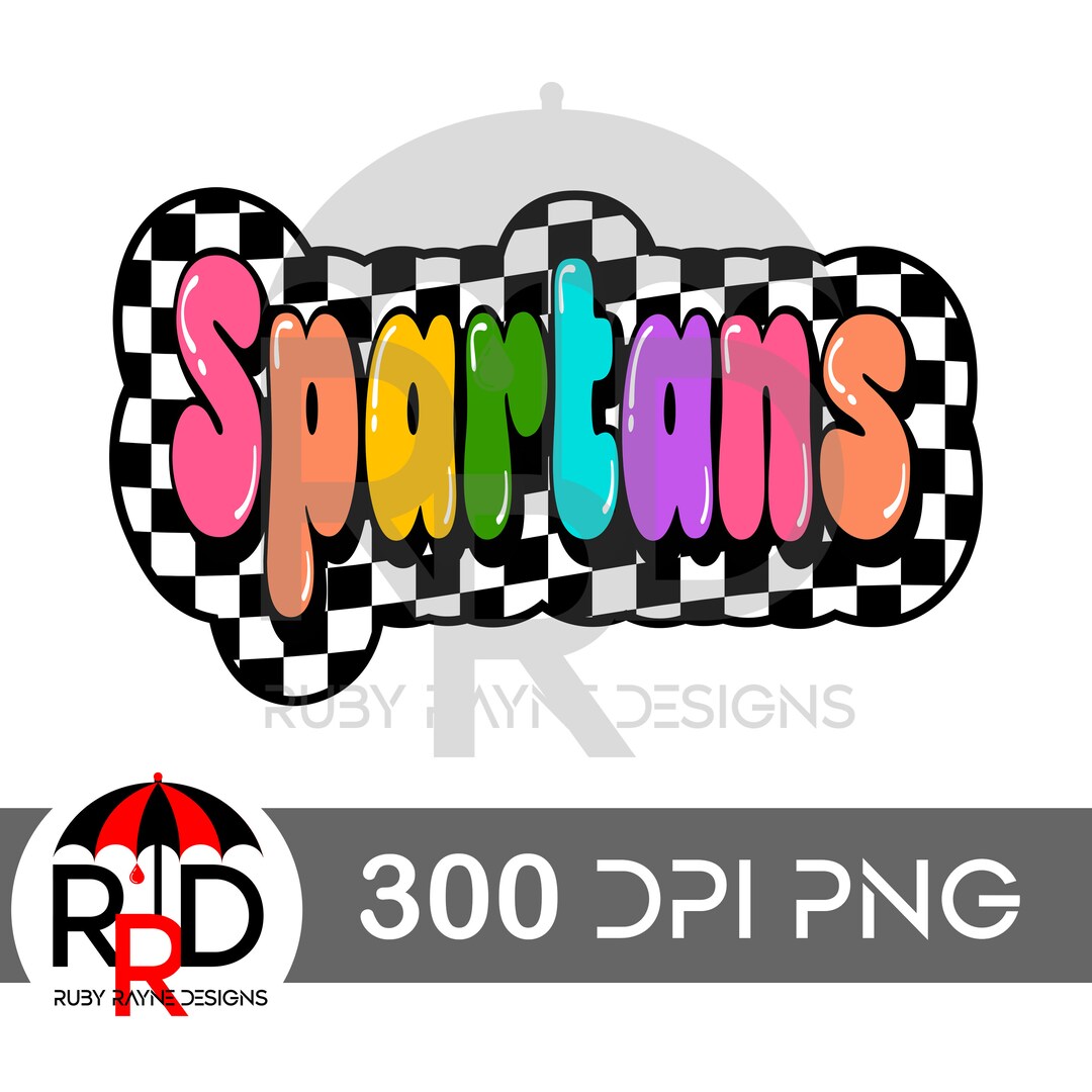 Checkered Flag Bubble Words Spartans PNG for Sublimation and DTF Prints ...