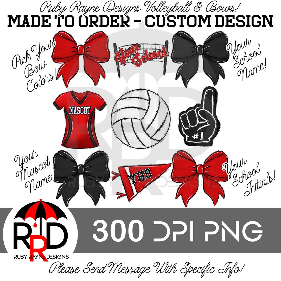 Custom Bows and Volleyball Grid Design Made to Order PNG for ...