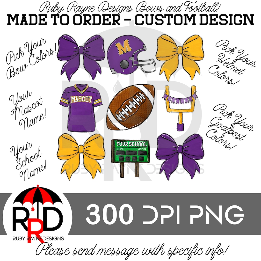 Custom Bows and Football Grid Design Made to Order PNG for Sublimation ...