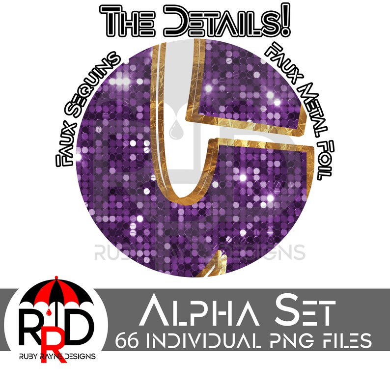 Luxury Faux Purple Sequin and Gold Foil Alpha Doodle Set 300dpi Pngs ...