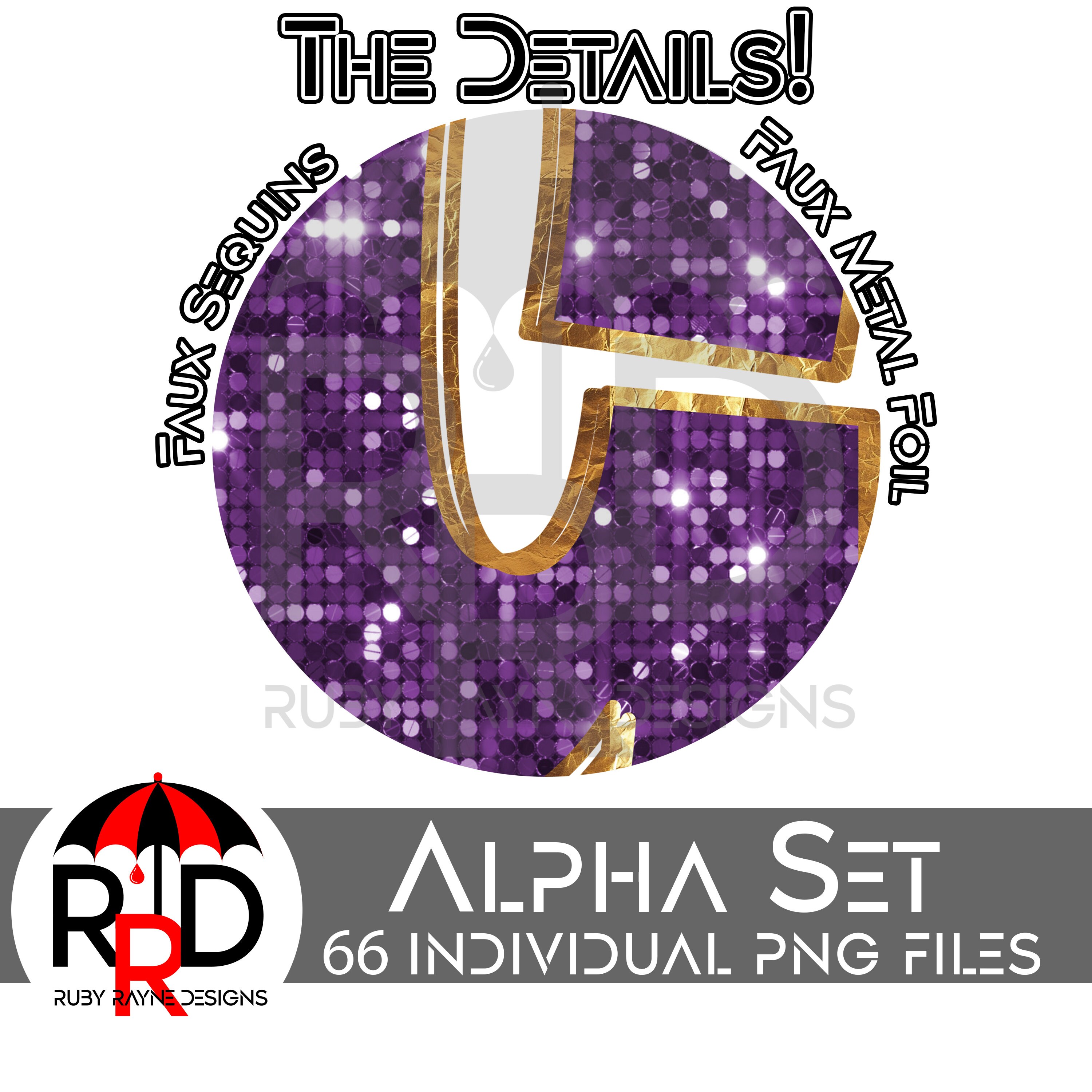 Luxury Faux Purple Sequin and Gold Foil Alpha Doodle Set 300dpi Pngs ...