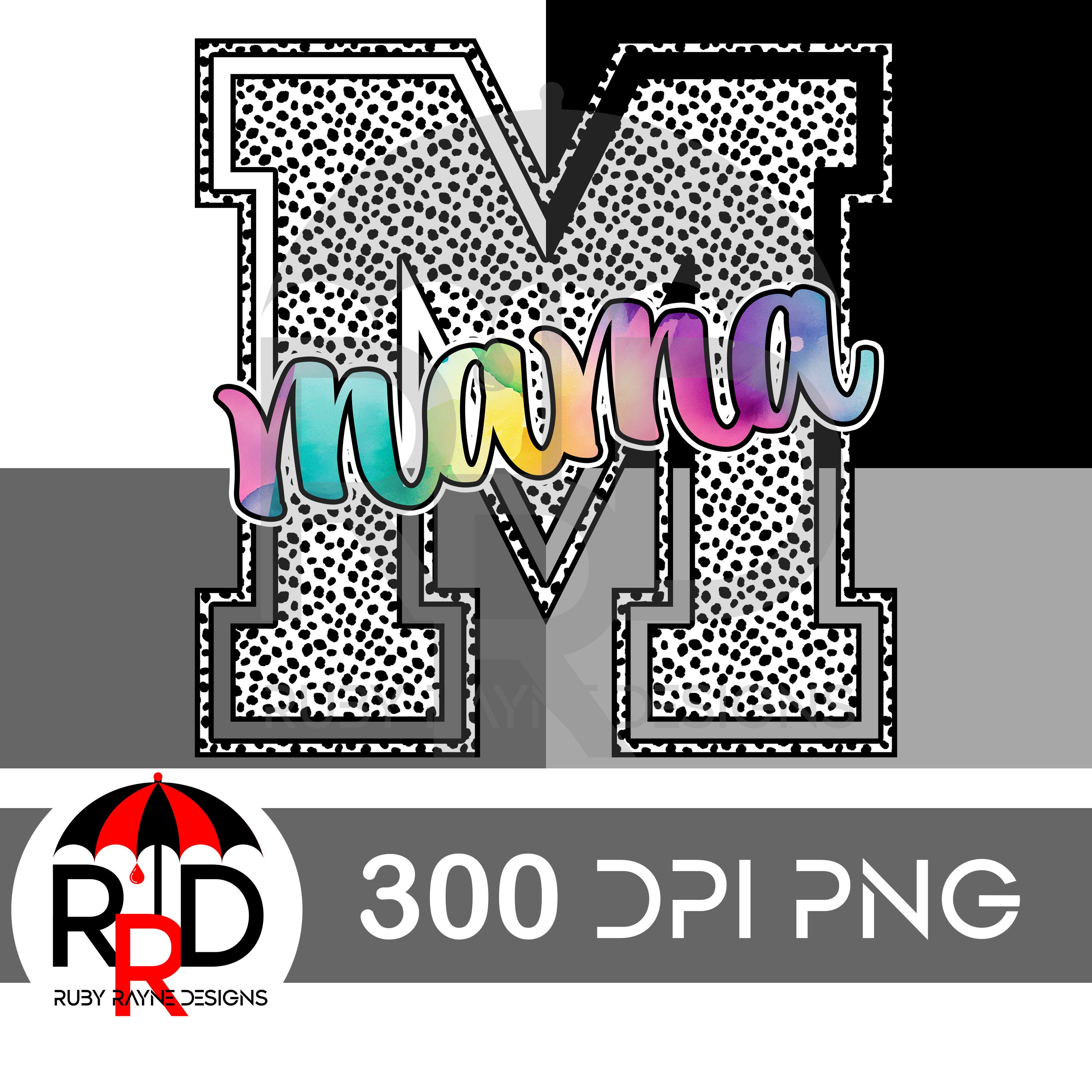 Spotty Dottie Dalmatian Varsity Letter M and Watercolor Mama PNG for ...