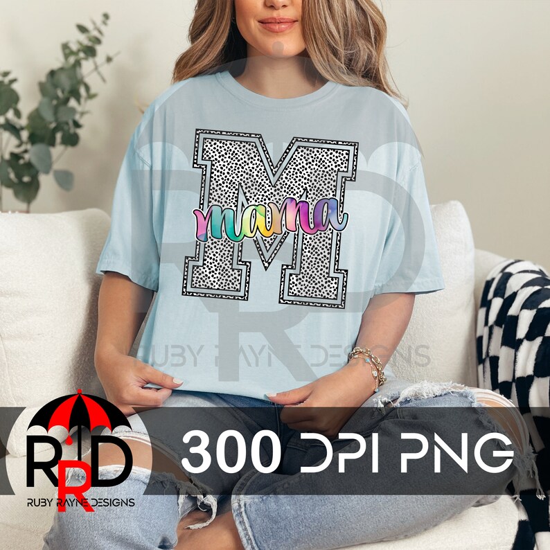 Spotty Dottie Dalmatian Varsity Letter M and Watercolor Mama PNG for Sublimation and DTF Prints ...