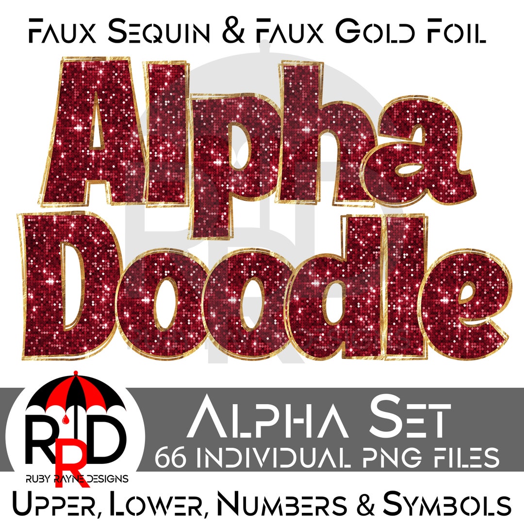 Luxury Faux Maroon Sequin and Gold Foil Alpha Doodle Set 300dpi Pngs ...